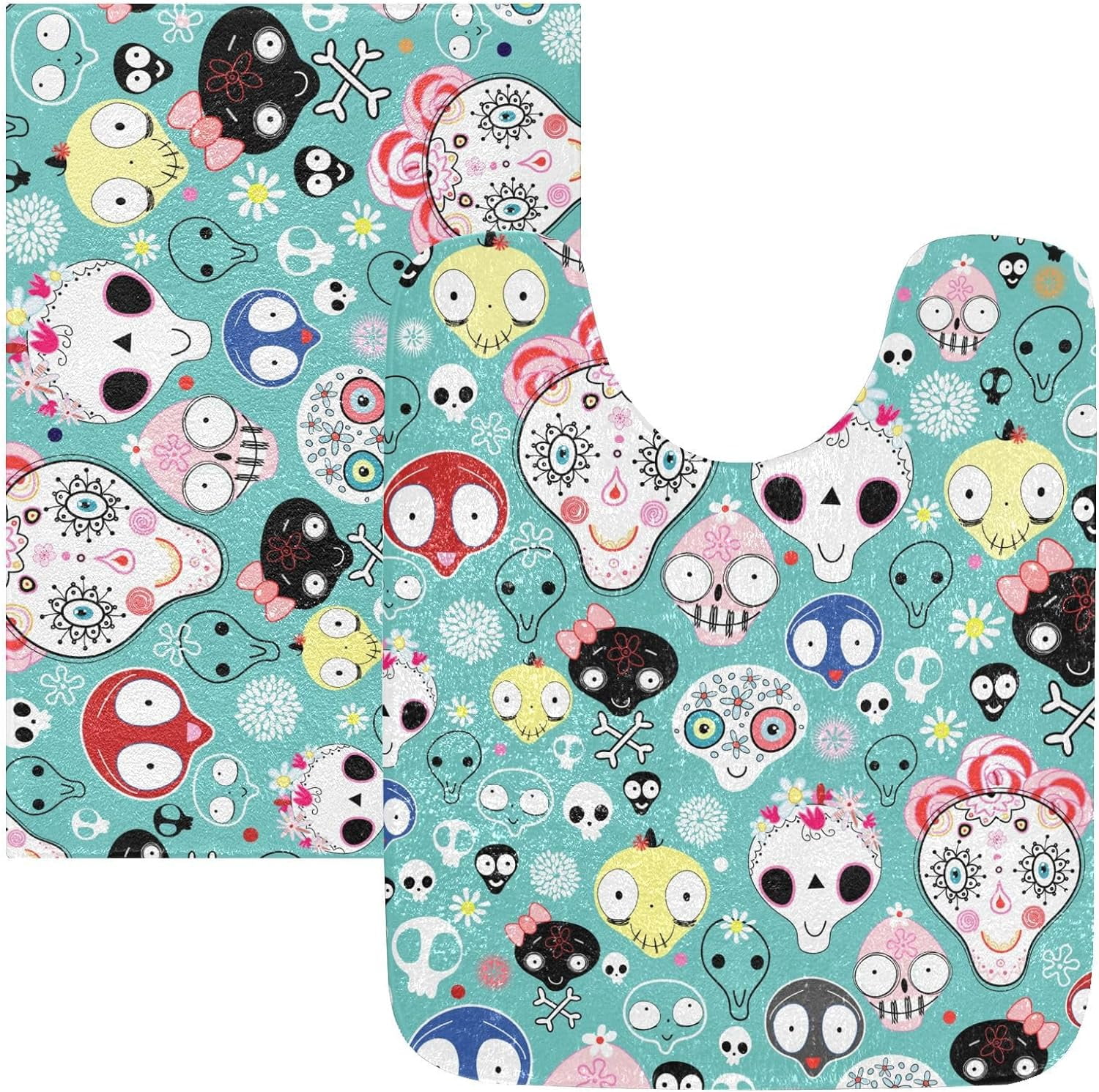 Coolnut Cute Sugar Skull Halloween Bath Mat for Bathroom Shower U Shape ...