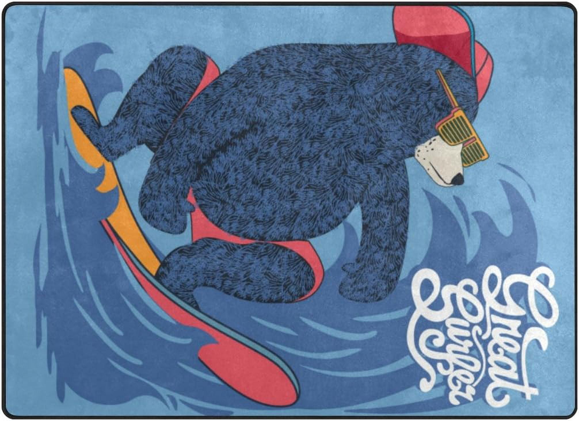 Coolnut Cute Surfer Bear 80 x 58 inches Lightweight Soft Area Rug Mat ...