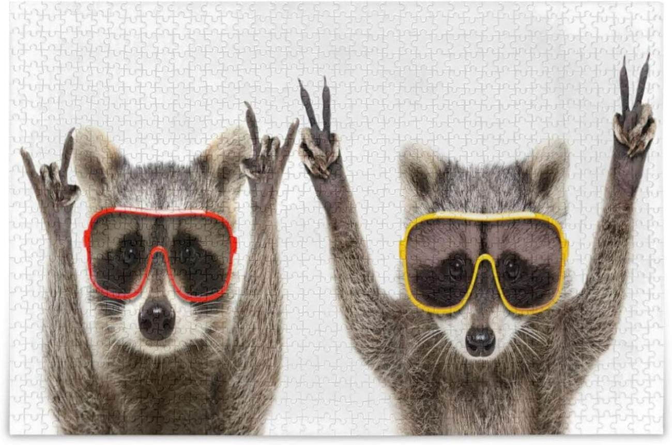 Coolnut Cute Tow Raccoon Wooden Jigsaw Puzzles, 20.5" x 14.9 ...