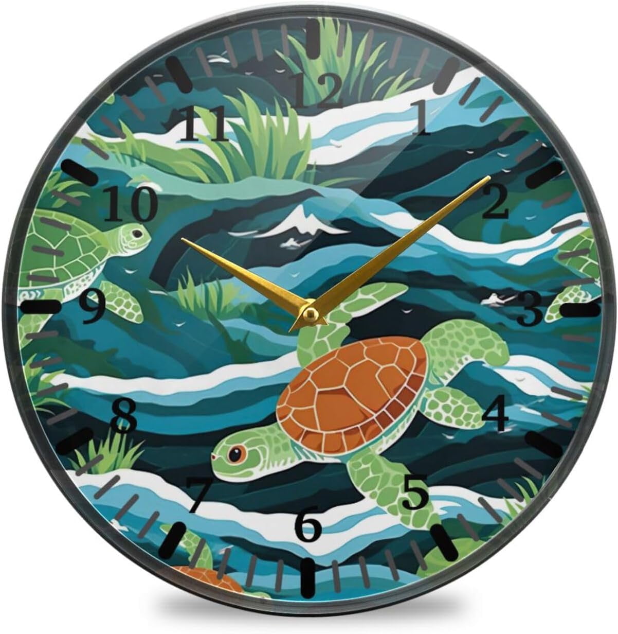 Coolnut Cute Turtle Wall Clock Silent Non-Ticking Round 10 Inch Quartz ...