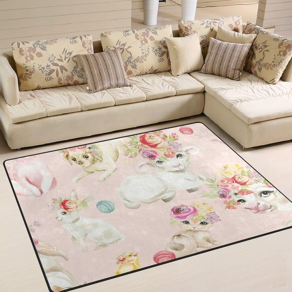 Coolnut Cute Watercolor Farm Animals Lightweight Area Rugs Carpet Mats ...