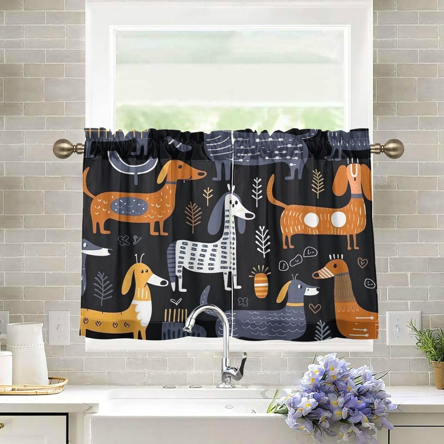 Coolnut Dachshund Dogs Kitchen Curtains 36 Inch Length Blackout Thermal ...