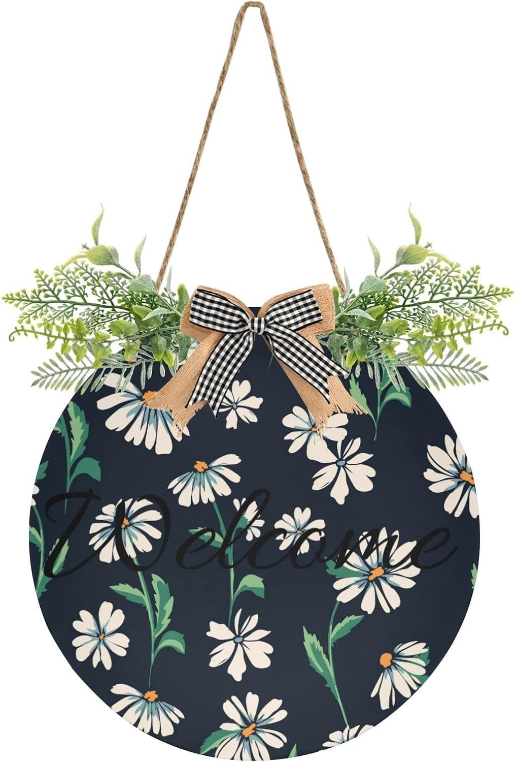 Coolnut Daisy Bunch Black Welcome Sign for Front Door, Round Sign ...