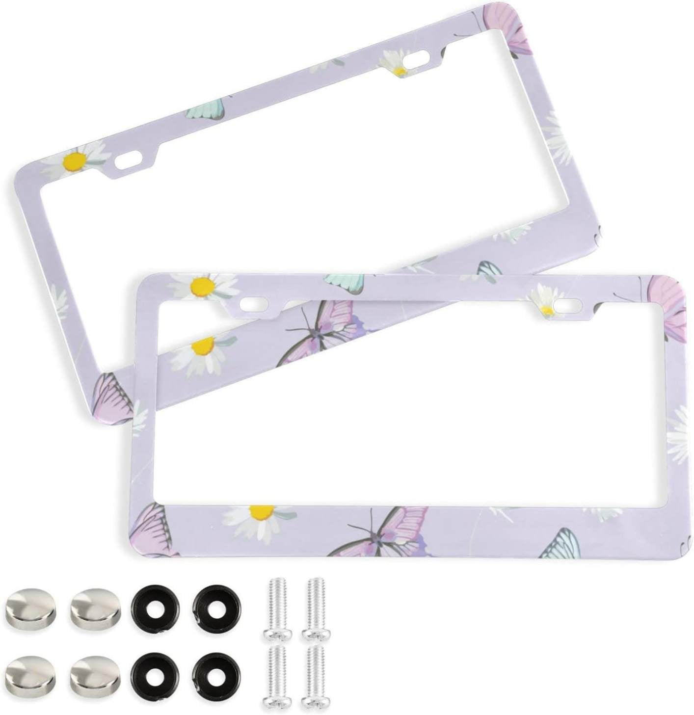 Coolnut Daisy Butterfly License Plate Frames 2 Pack, Waterproof ...