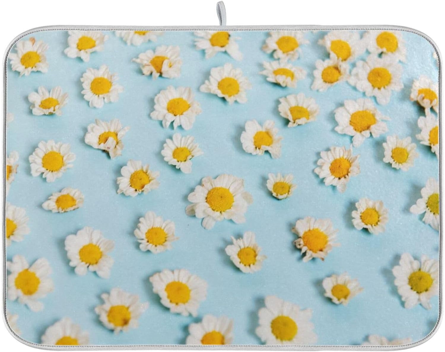 Coolnut Daisy Floral Blue Kitchen Dish Drying Mat, 16'' x 18'' Super ...