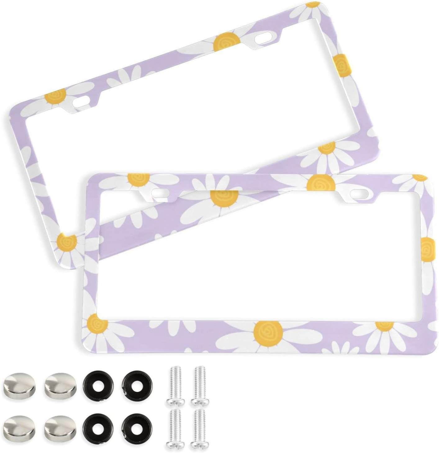 Coolnut Daisy Flower License Plate Frames 2 Pack, Waterproof Aluminum ...