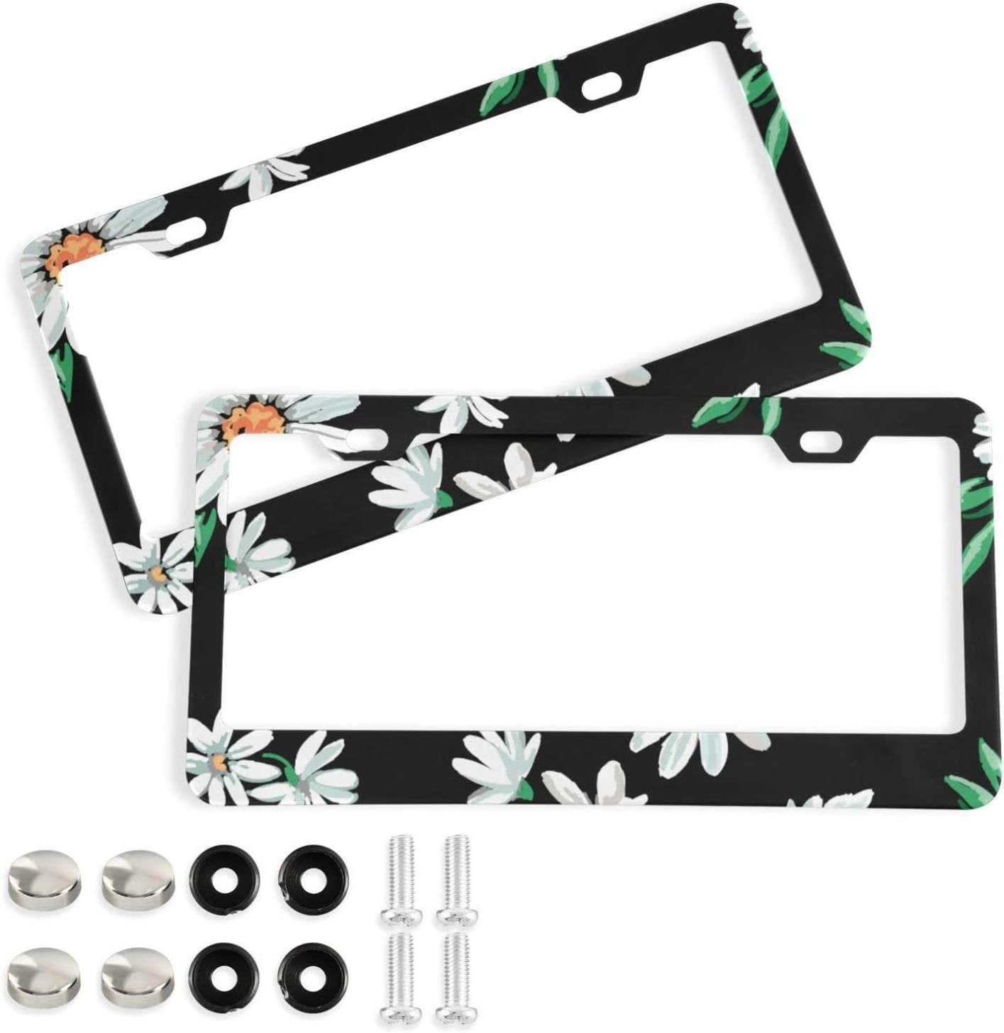 Coolnut Daisy Flower License Plate Frames 2pcs, Aluminum Universal Car ...
