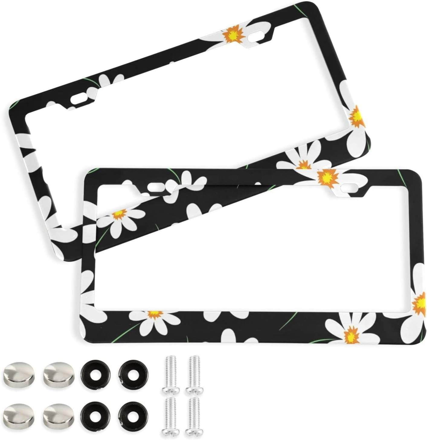 Coolnut Daisy Flower License Plate Frames 2pcs, Aluminum Universal Car ...