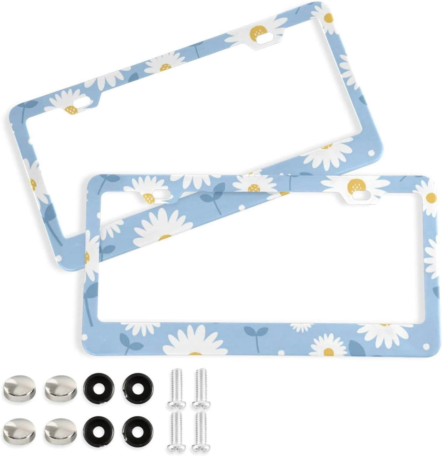Coolnut Daisy Flower License Plate Frames 2pcs, Aluminum Universal Car ...