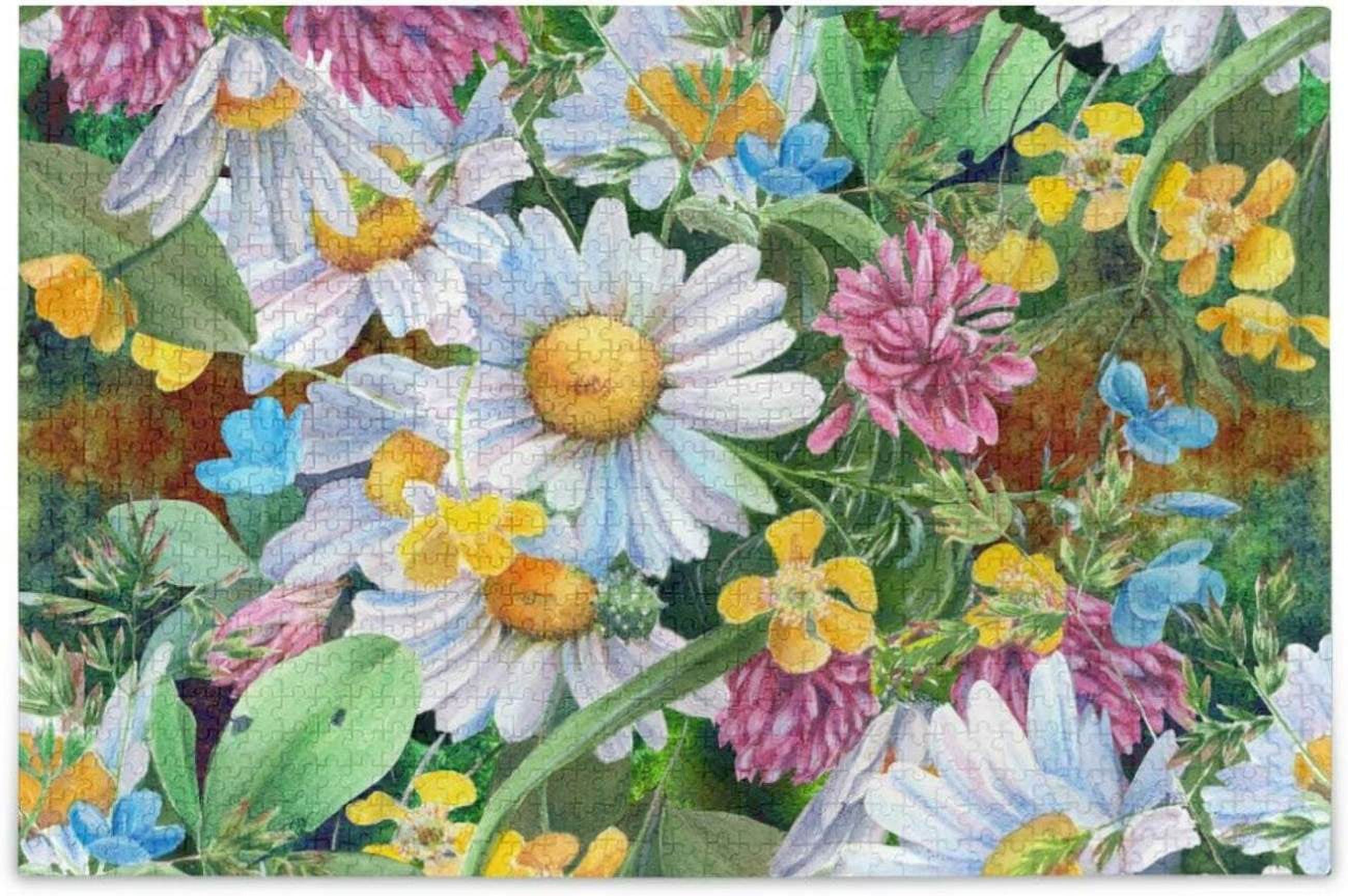 Coolnut Daisy Flower Painting Wooden Jigsaw Puzzles, 20.5" x 14.9 ...