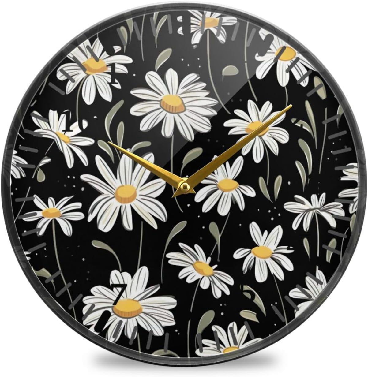Coolnut Daisy Patterndaisy Pattern Wall Clock Silent Non-Ticking Round ...
