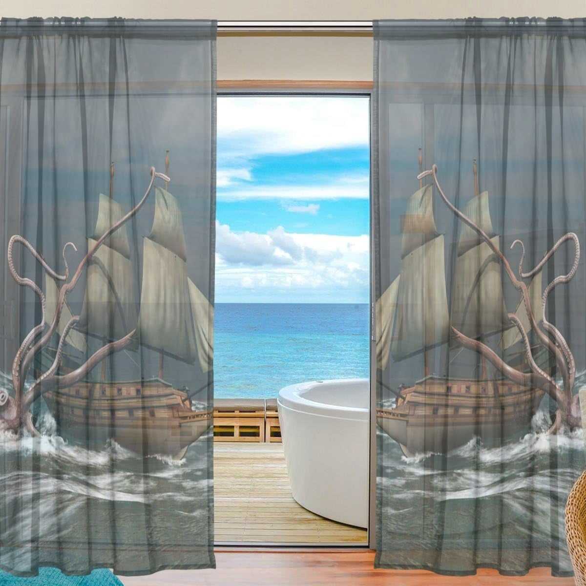 Coolnut Dangerous Ship Sheer Gauze Door Curtain Window Curtain Drapes ...