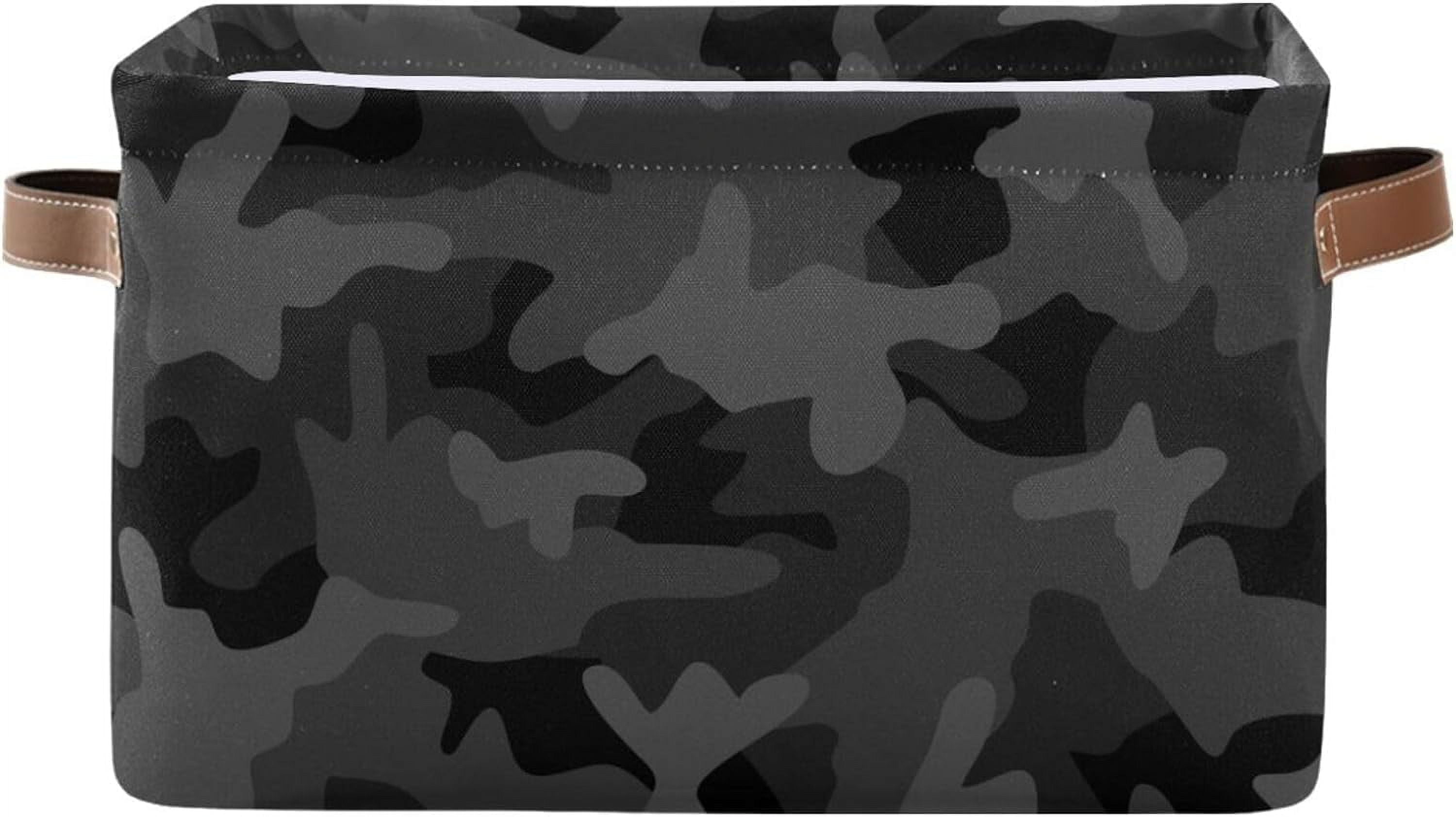 Coolnut Dark Black Monochrome Camo Storage Basket, Durable Canvas ...