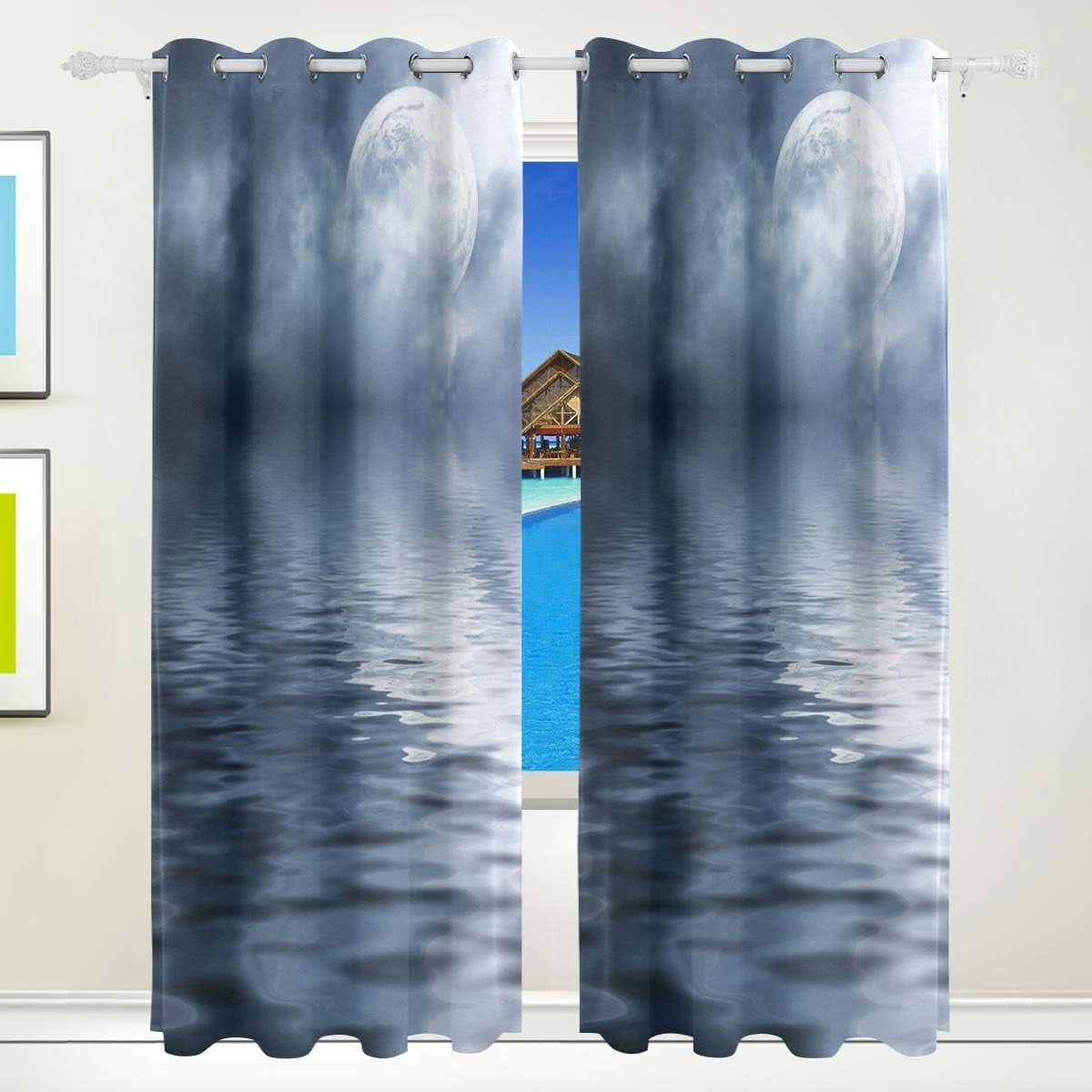 Coolnut Dark Moon Thermal Insulated Blackout Grommet Printed Window ...