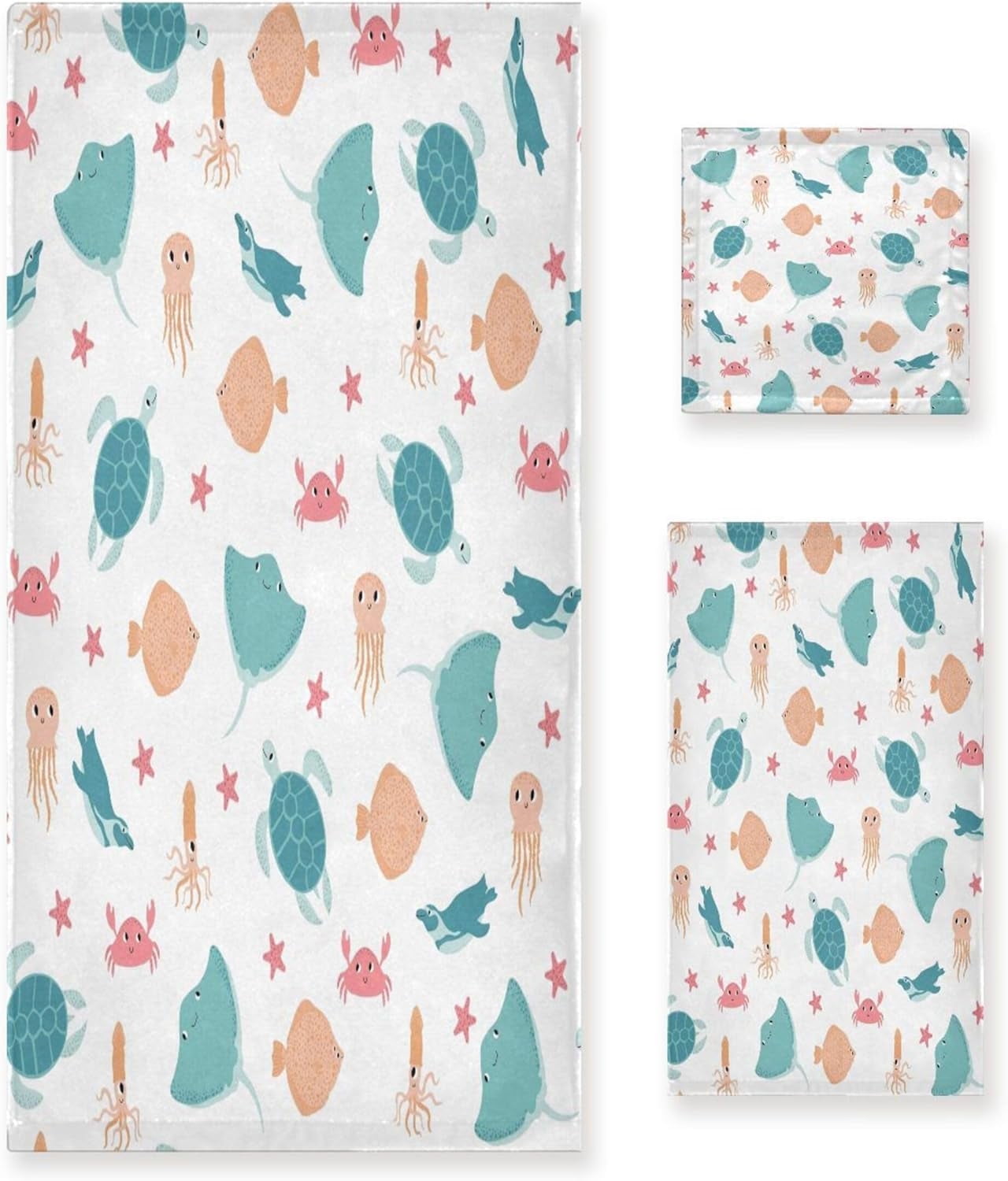 Coolnut Devilfish Crab Jellyfish Bathroom Towel Set Absorbent Soft 3 ...