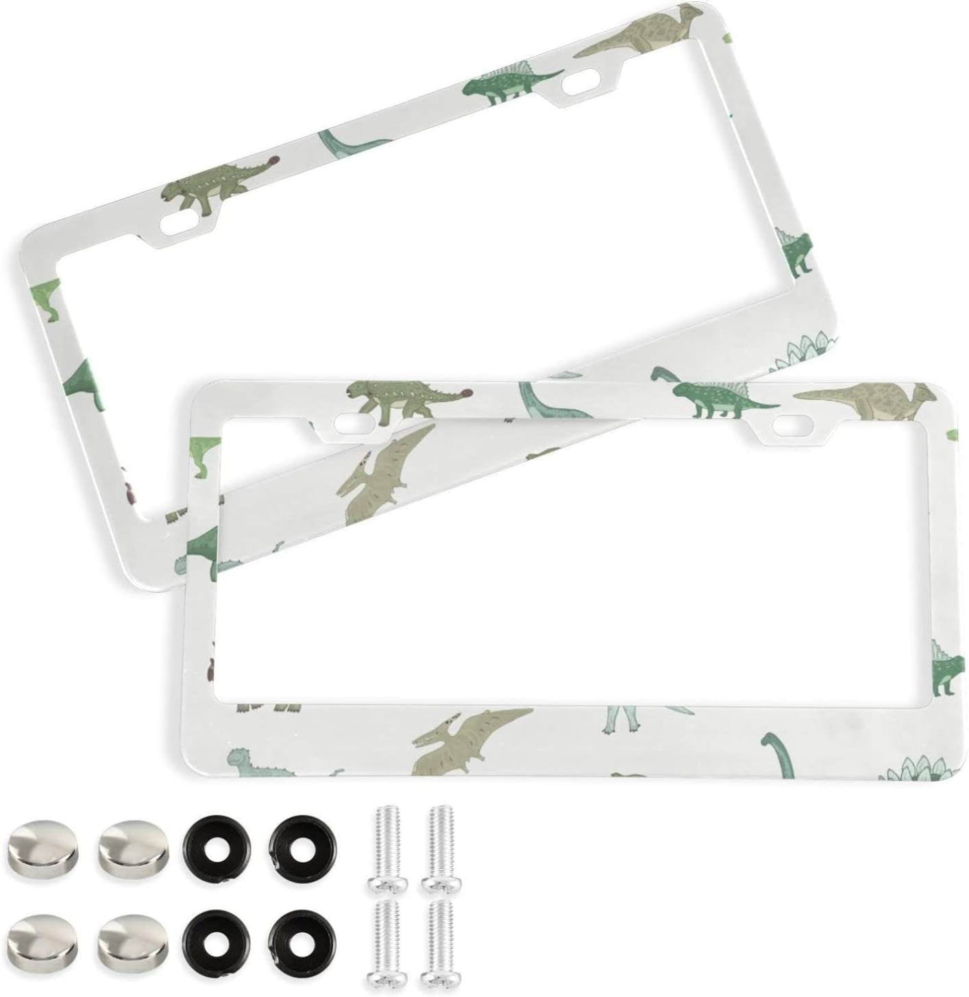 Coolnut Dinosaur License Plate Frames 2 Pack, Waterproof Aluminum Alloy ...