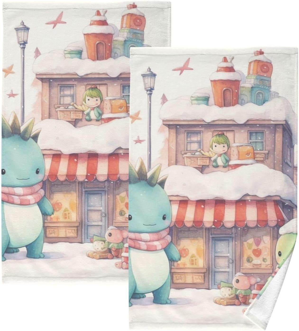Coolnut Dinosaur Snow House Hand Towels 2 Pieces, Cotton Bath Towel for ...