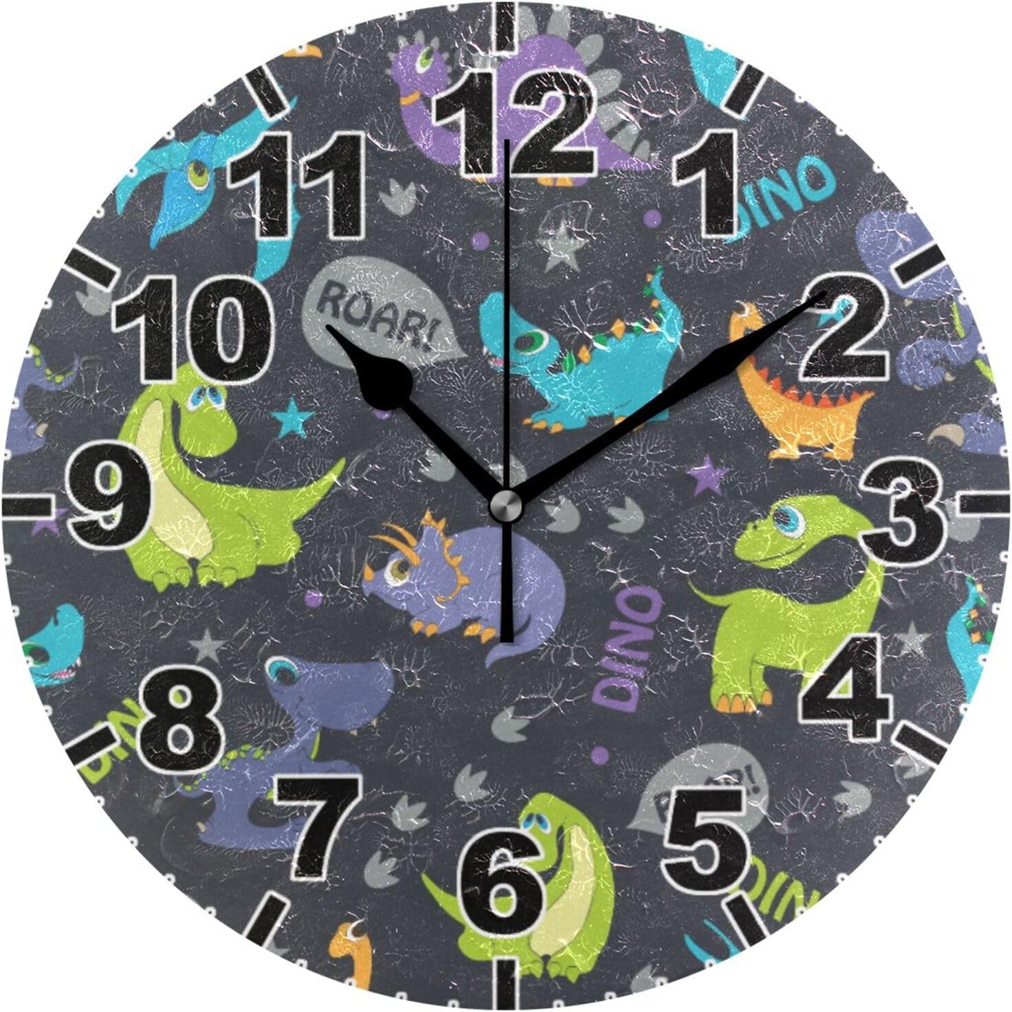 Coolnut Dinosaurs Roaring Round Wall Clock, Battery Operated Silent Non ...