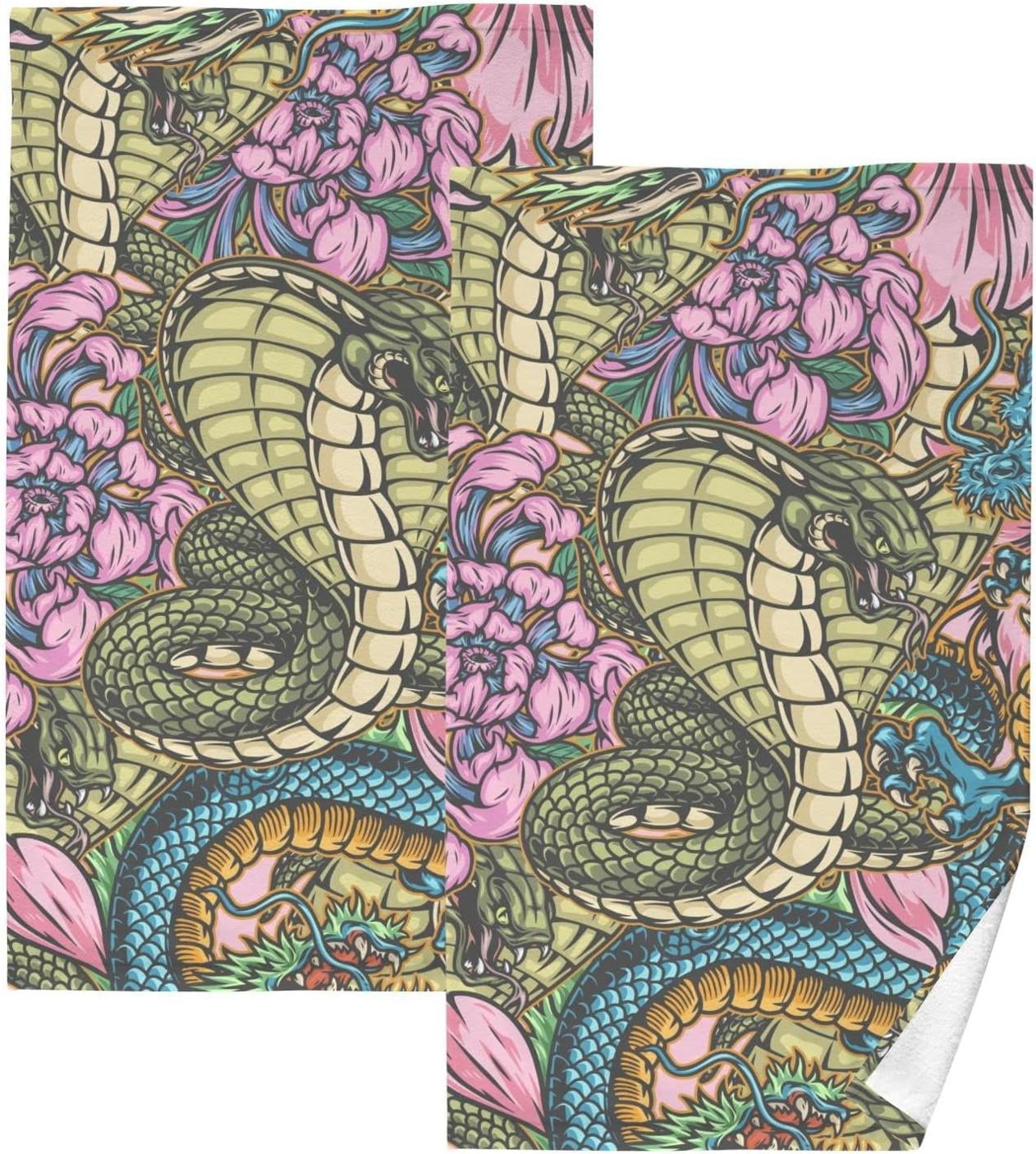 Coolnut Dragon Snake Patterned Hand Towels 2 PCS, Cotton Bath Towel for ...