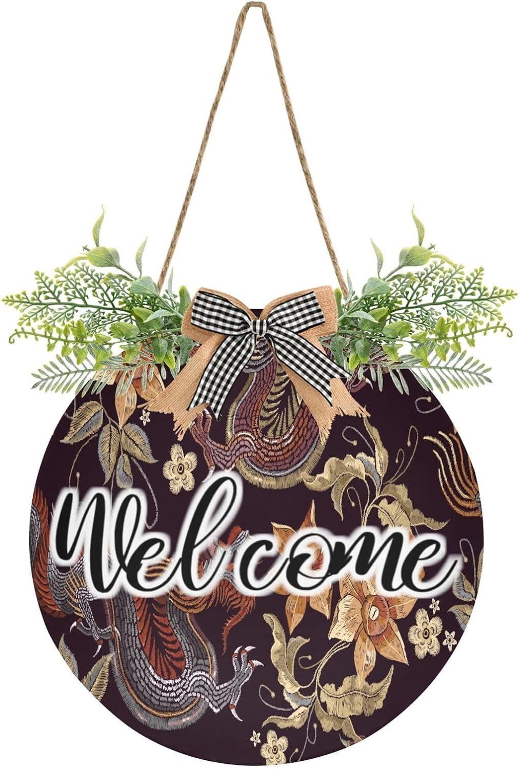Coolnut Dragon and Flowers Front Door Round, Hanging Welcome Sign ...