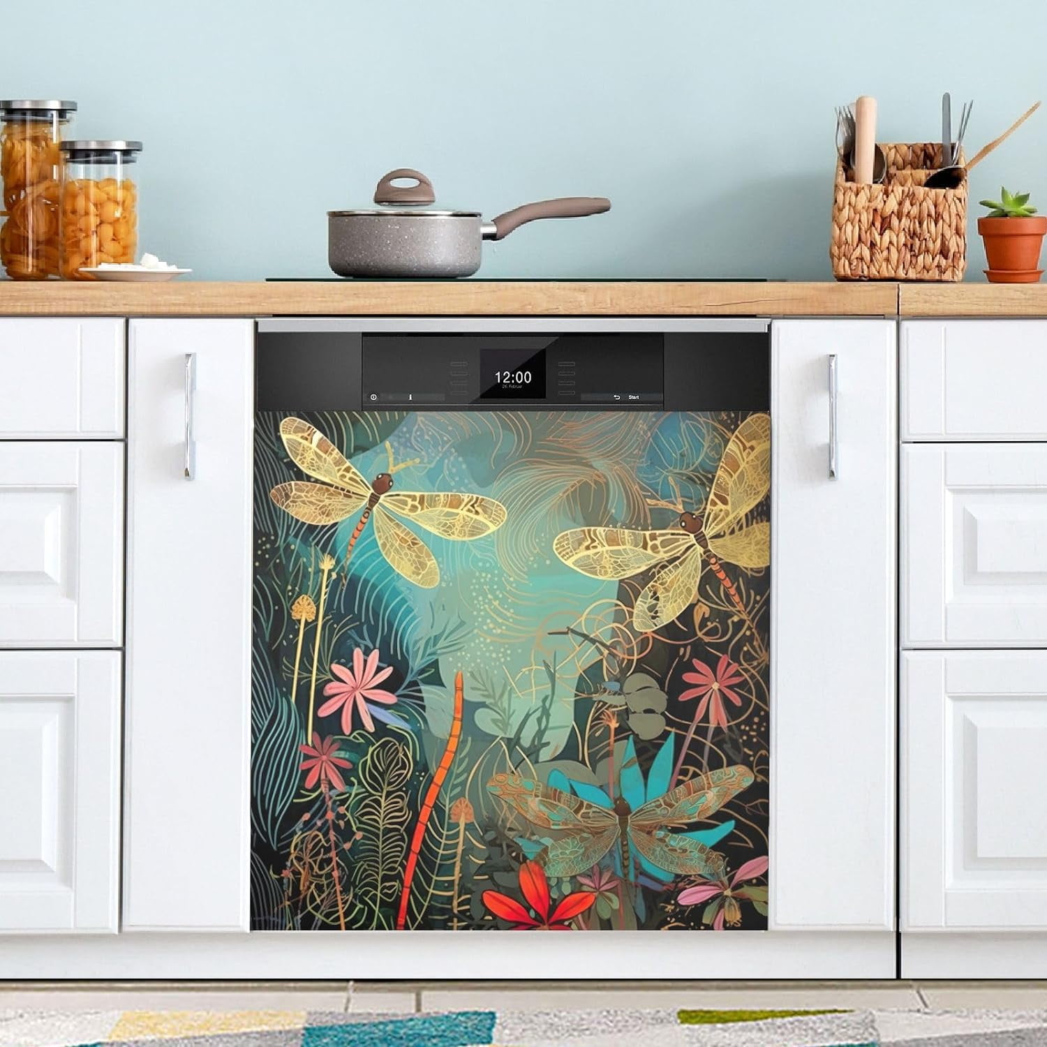 Coolnut Dragonflies Flowers Dishwasher Magnet Cover, Kitchen Dish ...