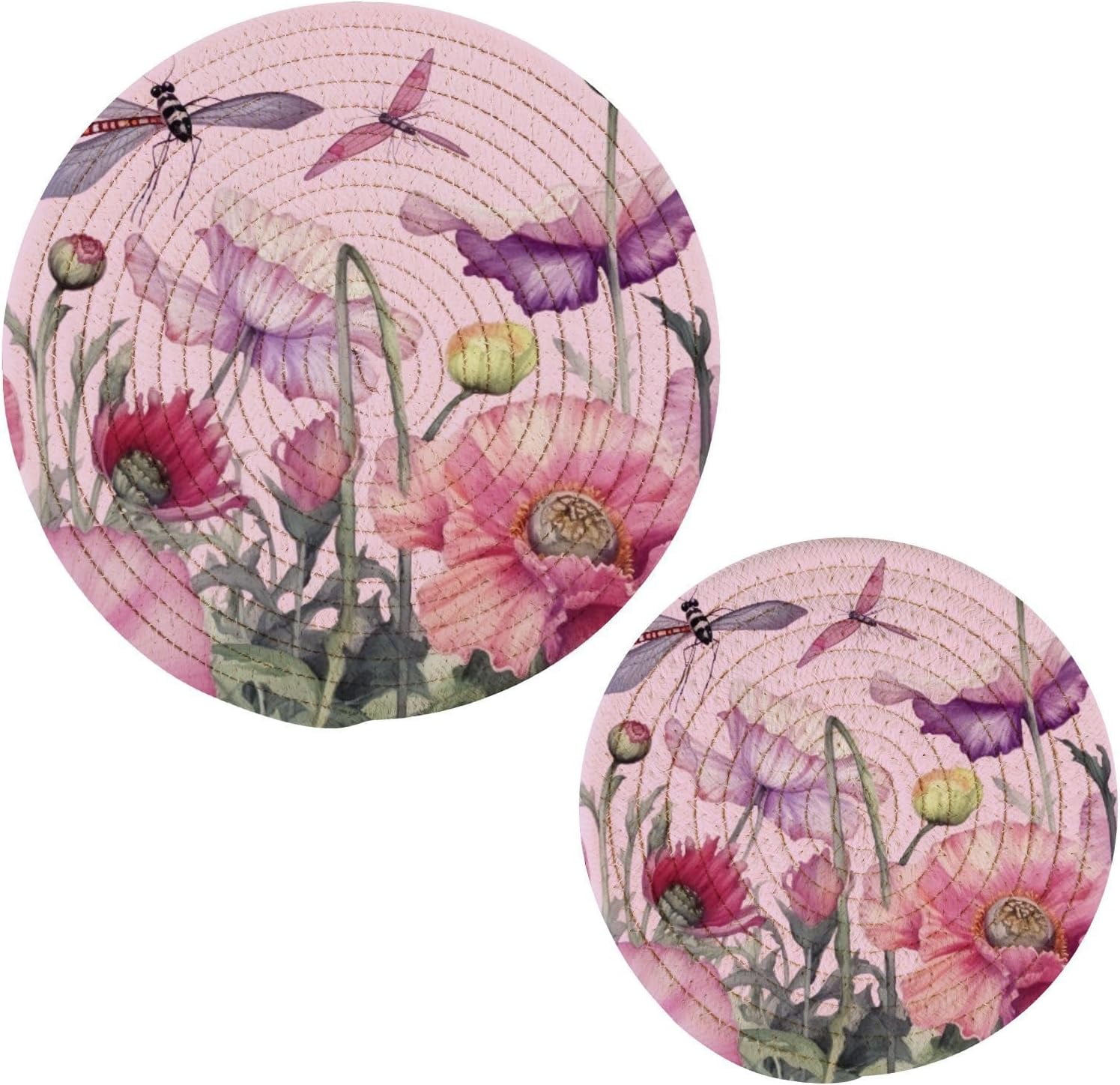 Coolnut Dragonflies and Flowers Trivets Pot Holders Set of 2 Potholders ...