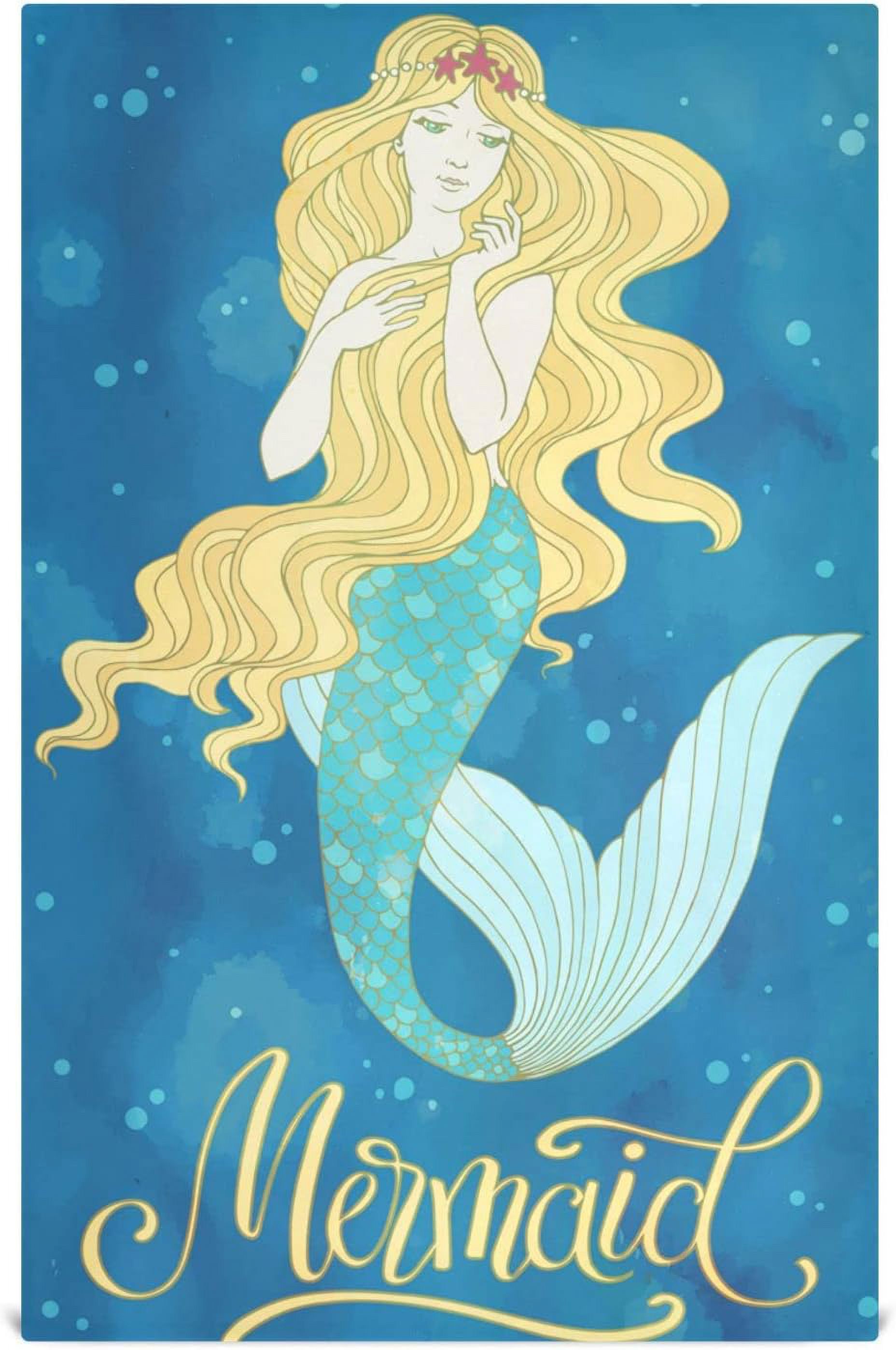 Coolnut Drawn Mermaid Kitchen Towels Set of 1 Dishcloths Hand Towels ...