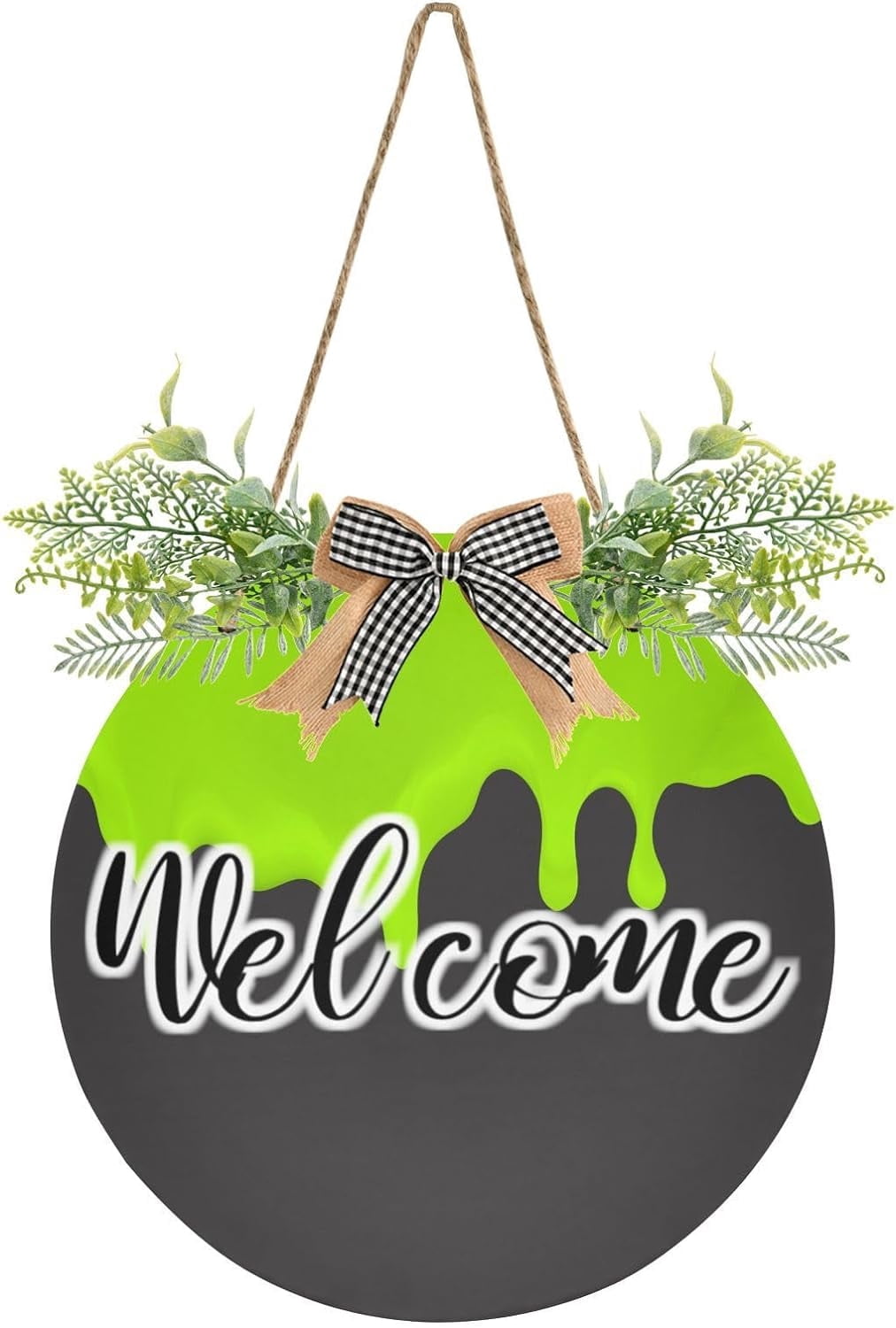 Coolnut Dripping Green Cream Front Door Round, Hanging Welcome Sign ...