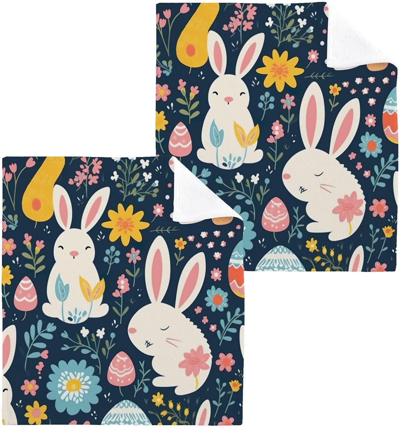 Coolnut Easter Bunny Washcloths Set of 6-12 x 12 inch Pure Cotton Wash ...