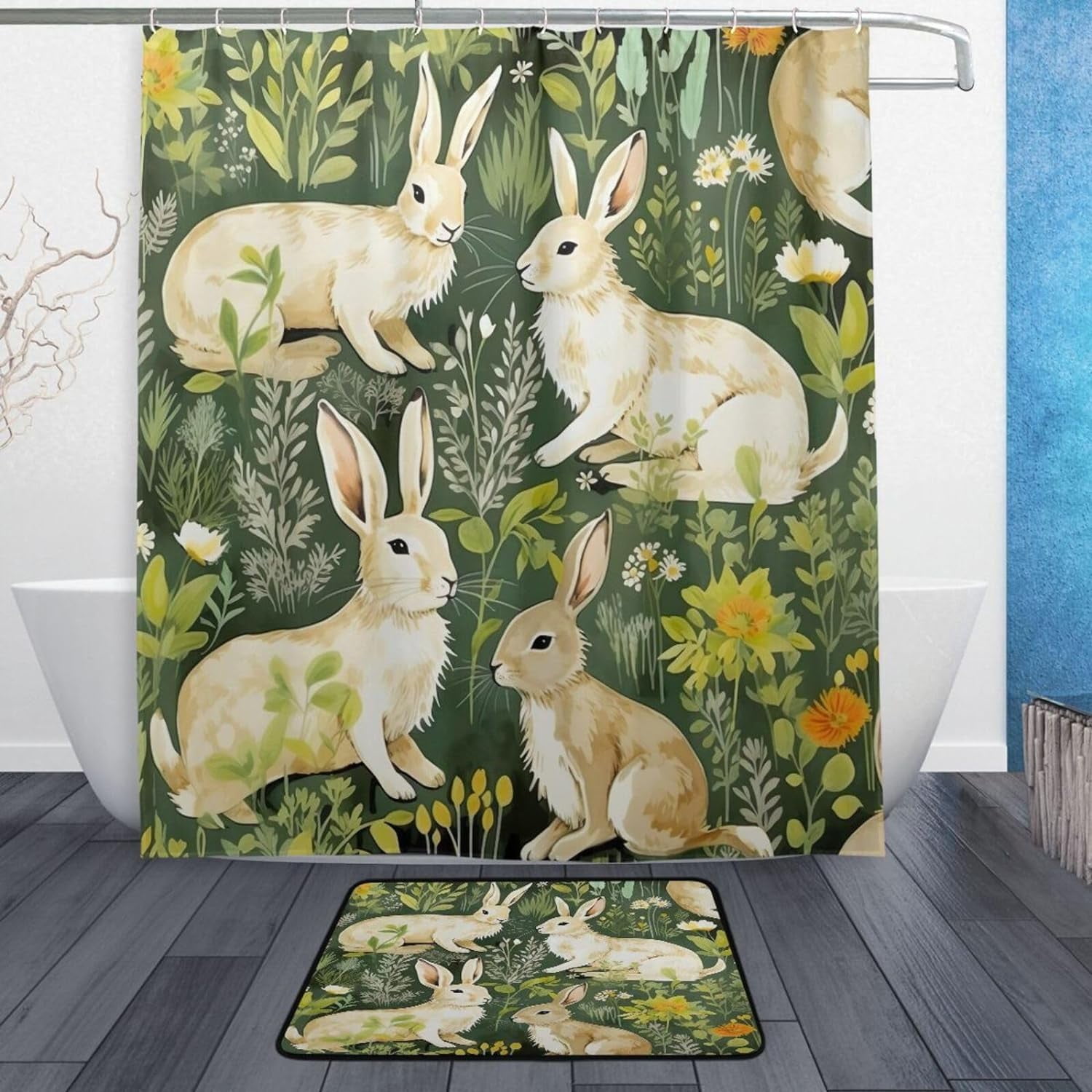 Coolnut Easter Cute Rabbit Bath Curtain Rugs Sets 2 Pcs, Bathroom Theme ...