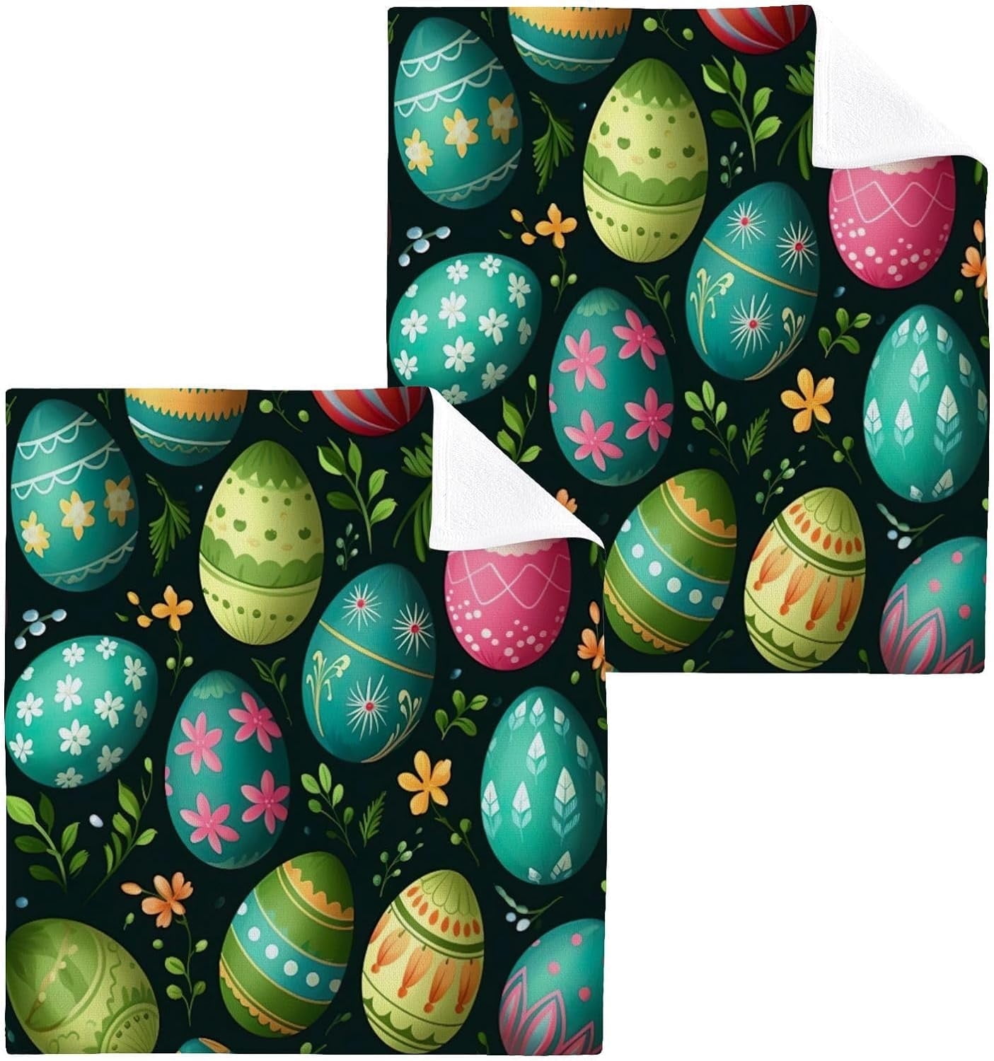 Coolnut Easter Eggs Washcloths Set of 2-12 x 12 inch Pure Cotton Wash ...