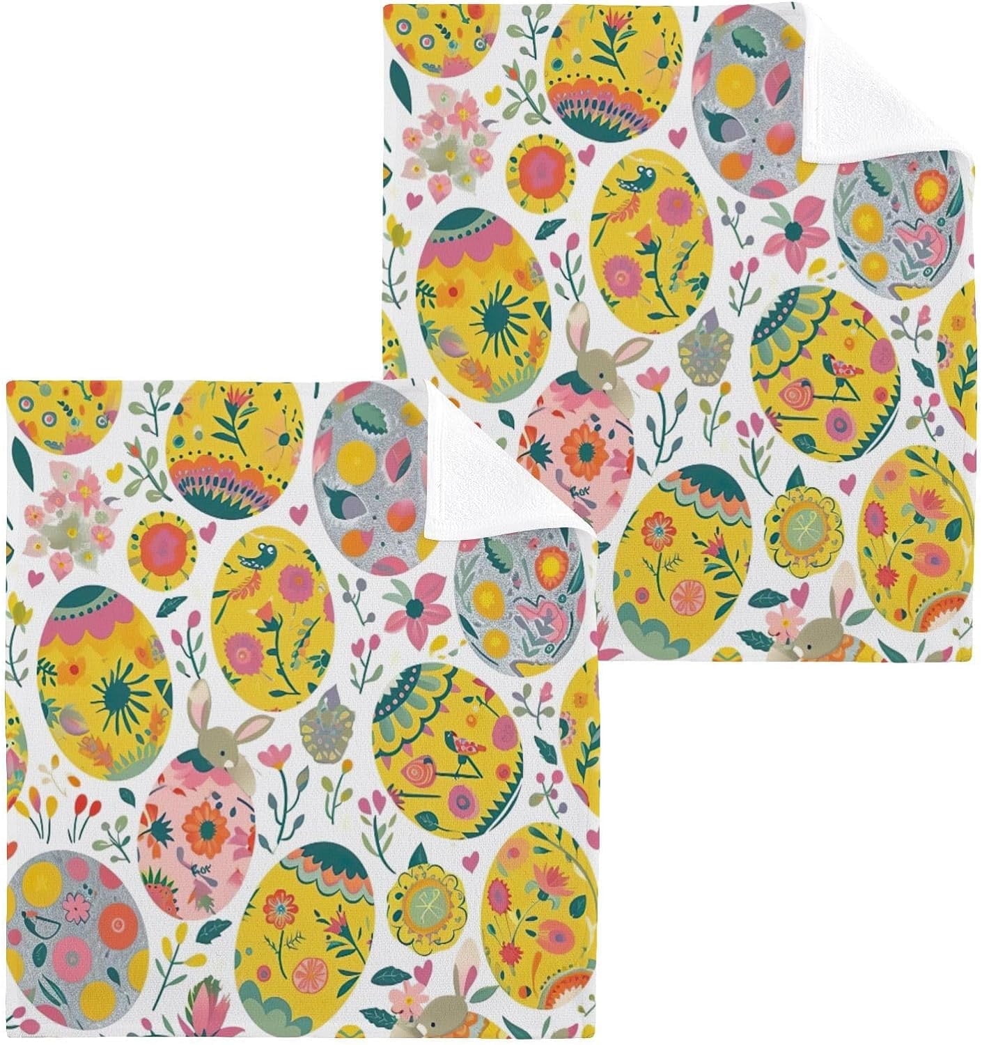 Coolnut Easter Eggs Washcloths Set of 2-12 x 12 inch Pure Cotton Wash ...