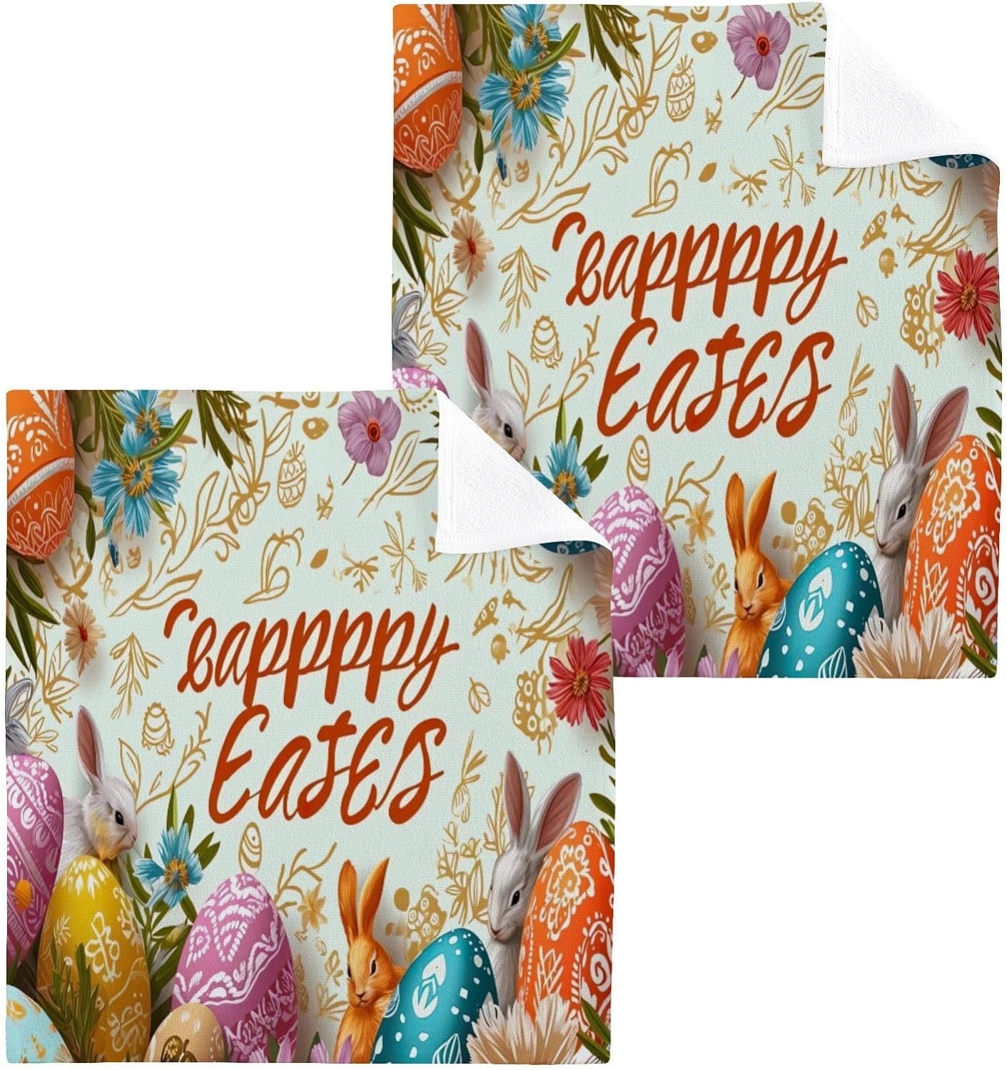 Coolnut Easter Eggs Washcloths Set of 2-12 x 12 inch Pure Cotton Wash ...