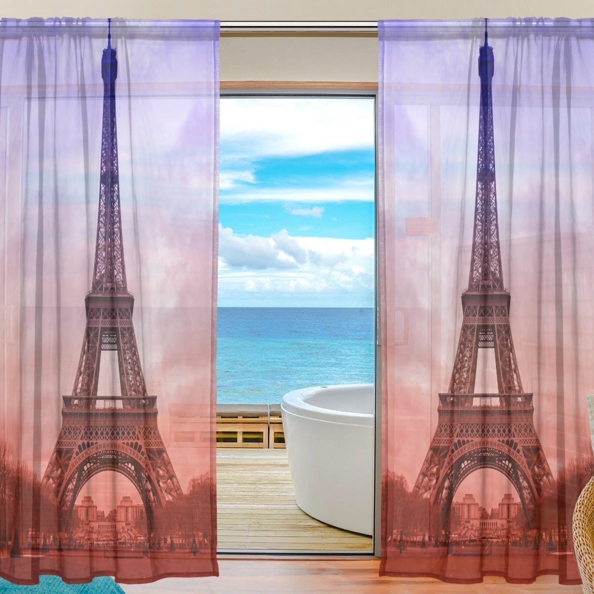 Coolnut Eiffel Tower in Paris Sheer Gauze Window Curtain Panels for ...