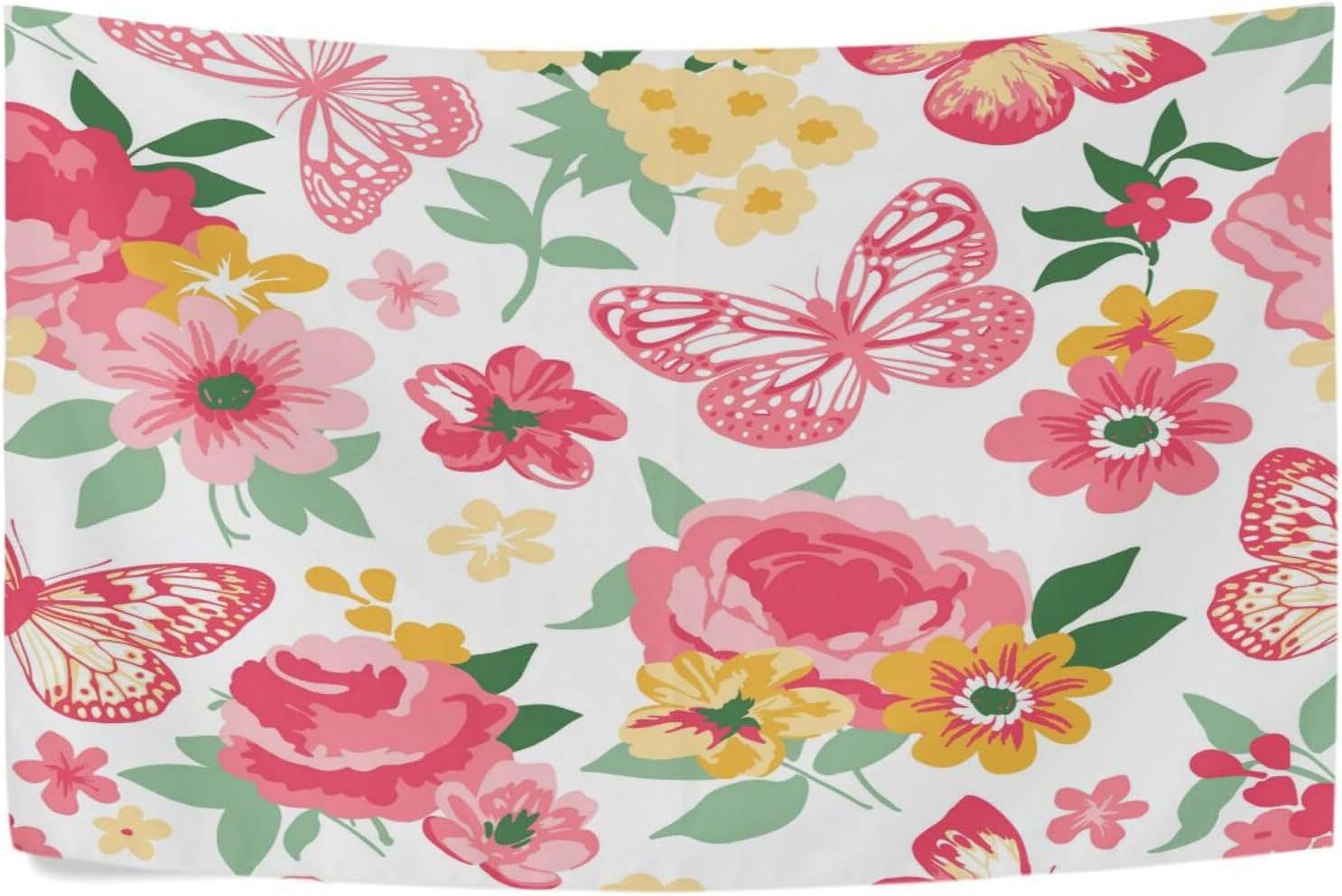 Coolnut Elegant Butterfly Floral Tapestry Aesthetic Tapestry Wall ...