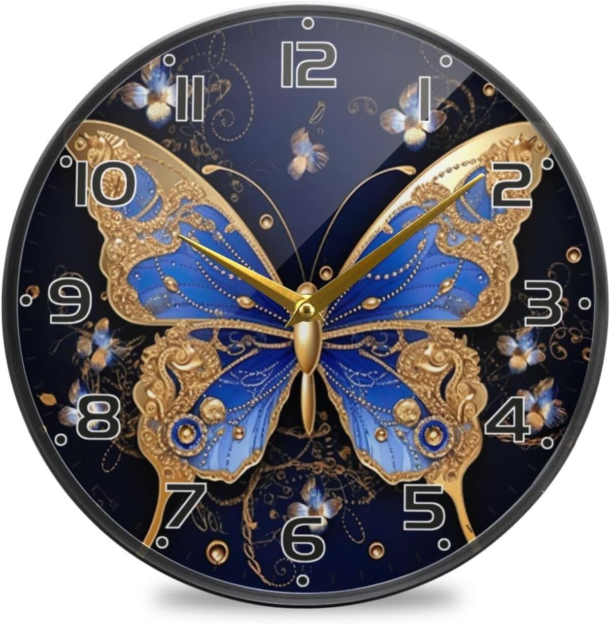 Coolnut Elegant Butterfly Wall Clock Round Silent Non Ticking Battery ...