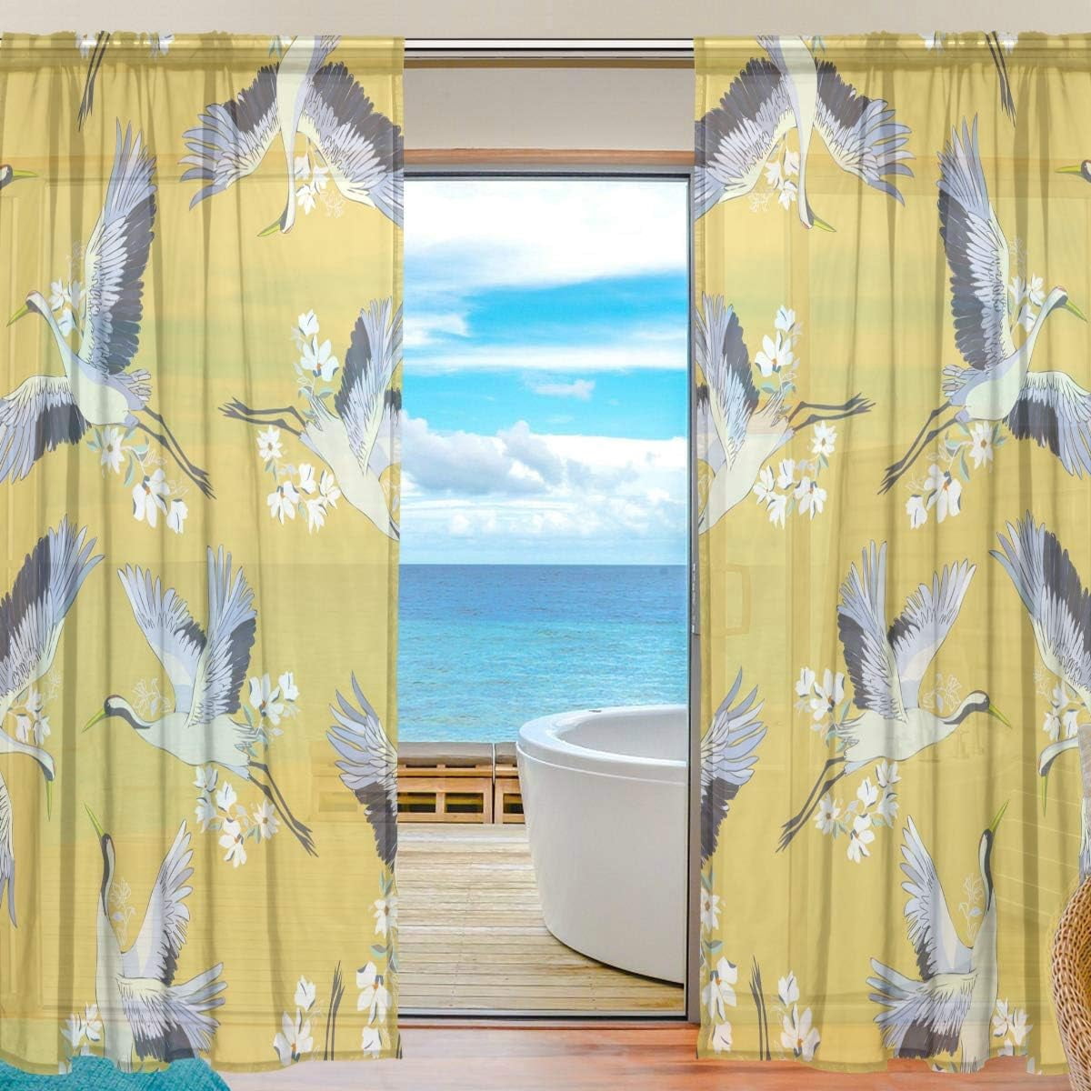 Coolnut Elegant Flying Crane Sheer Gauze Door Curtain Window Curtain ...