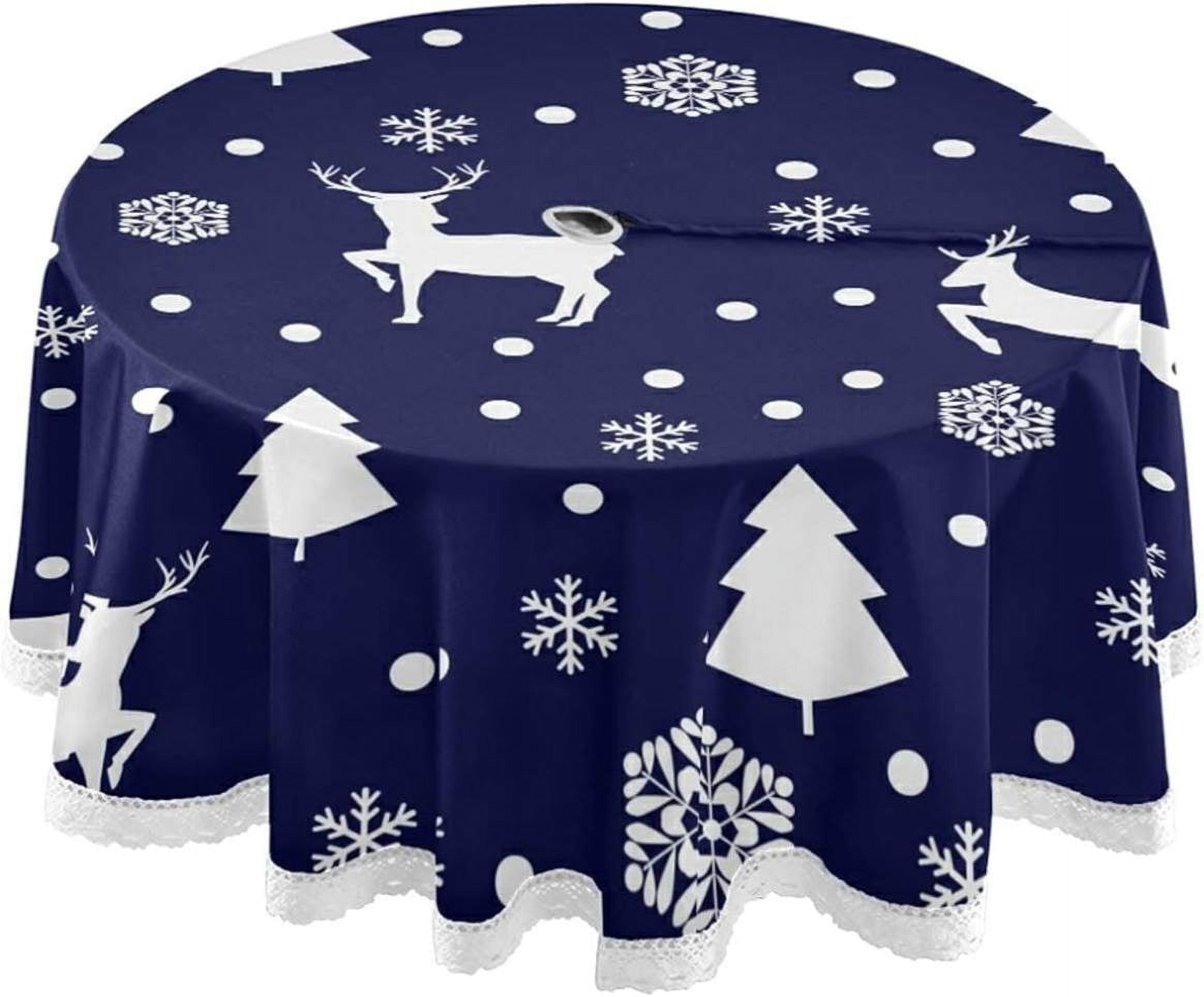 Coolnut Elk and Christmas Tree Round Tablecloth 60", Waterproof Table ...
