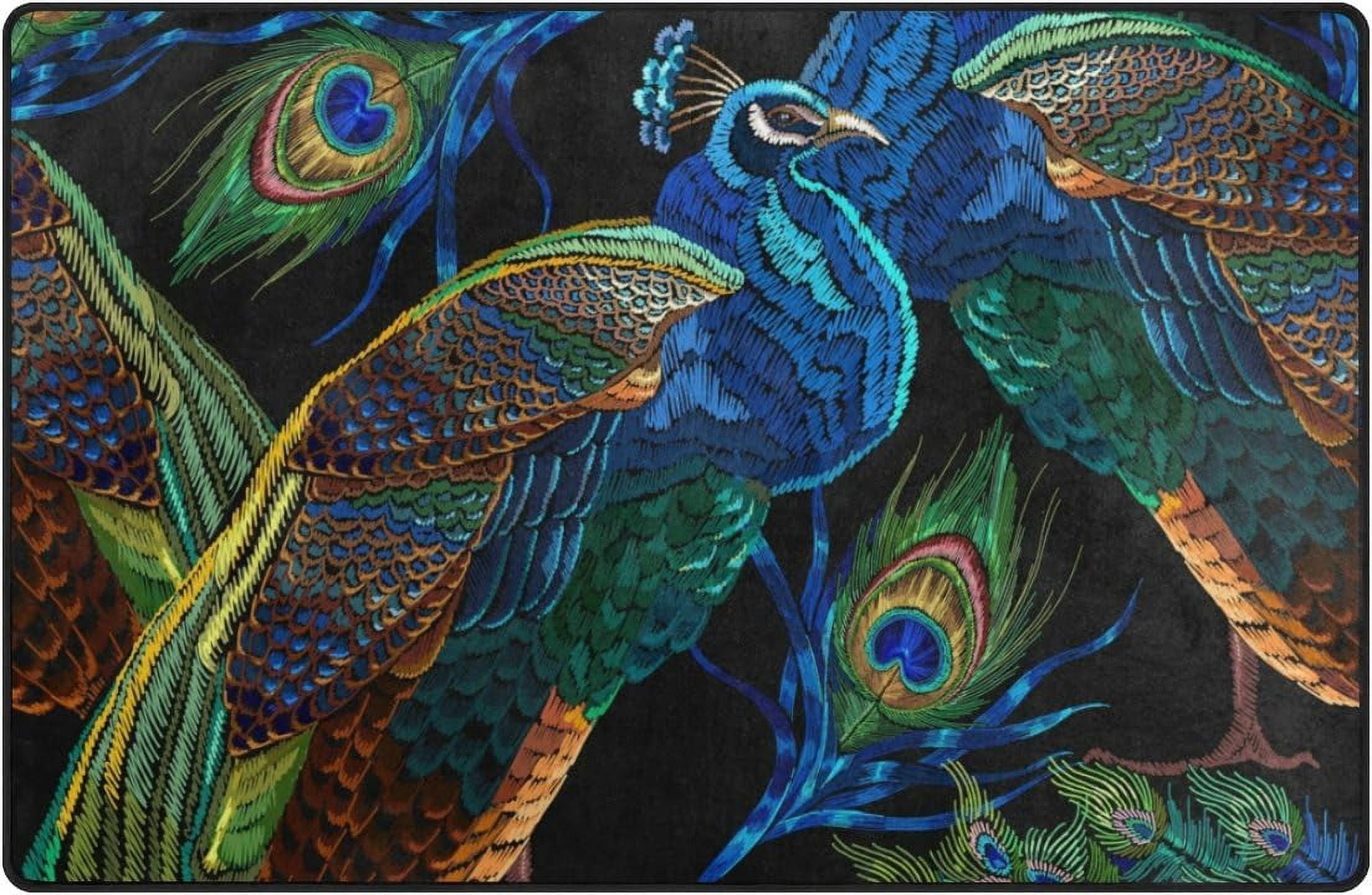 Coolnut Embroidery Peacocks Area Rug Pad 20 x 31 Inch, 100% Light Weight Polyester Fabric for ...