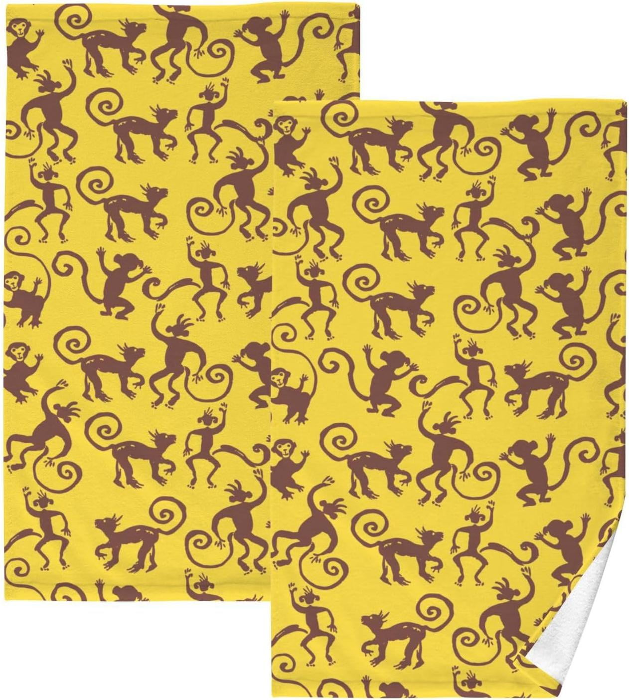 Coolnut Ethnic Monkeys Patterned Hand Towels 2 PCS, Cotton Bath Towel ...