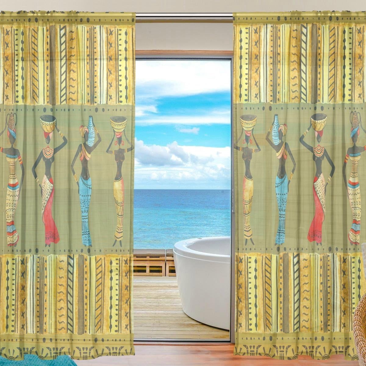 Coolnut Ethnic Women Art Sheer Gauze Door Curtain Window Curtain Drapes ...
