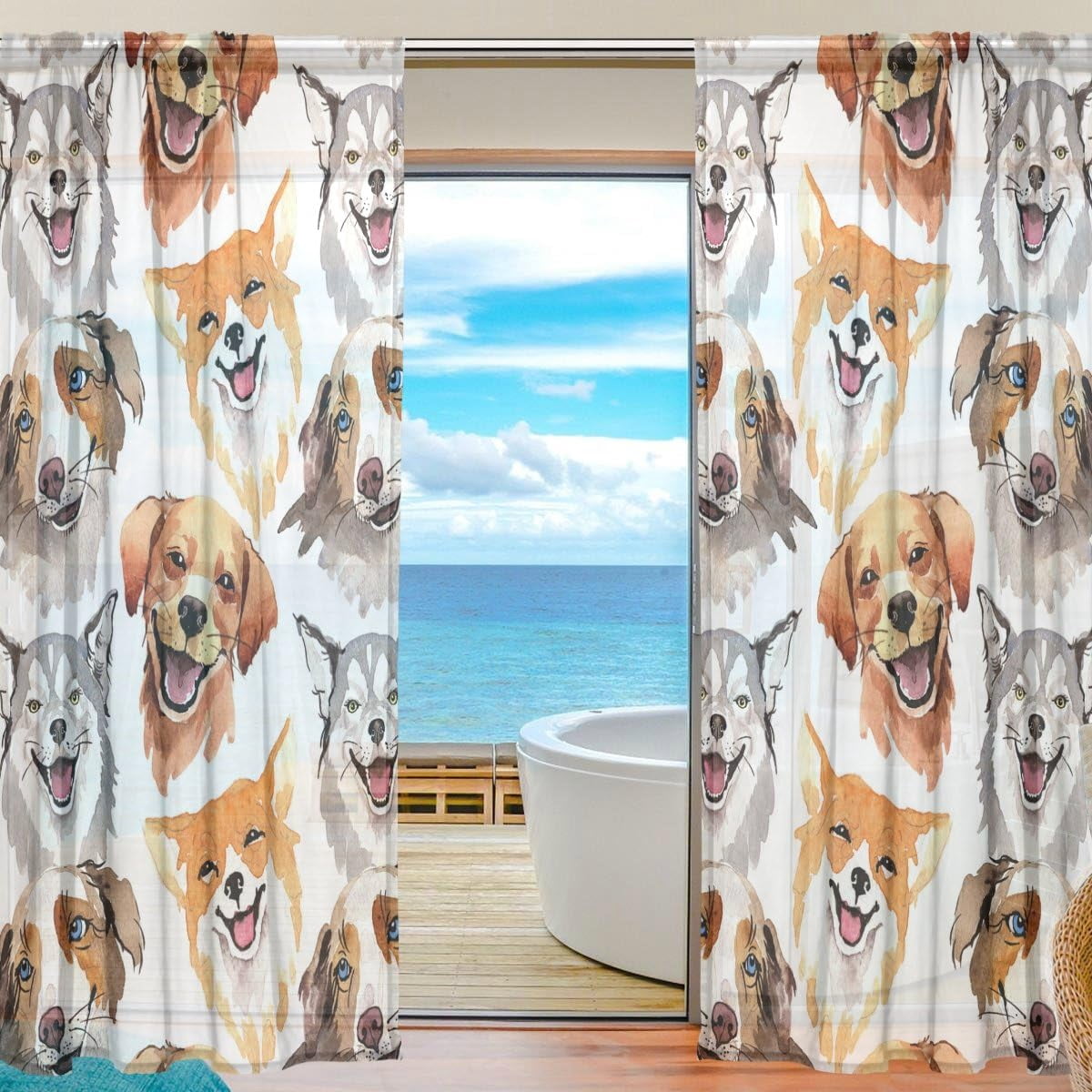 Coolnut Exotic Dog Painting Sheer Gauze Door Curtain Window Curtain ...