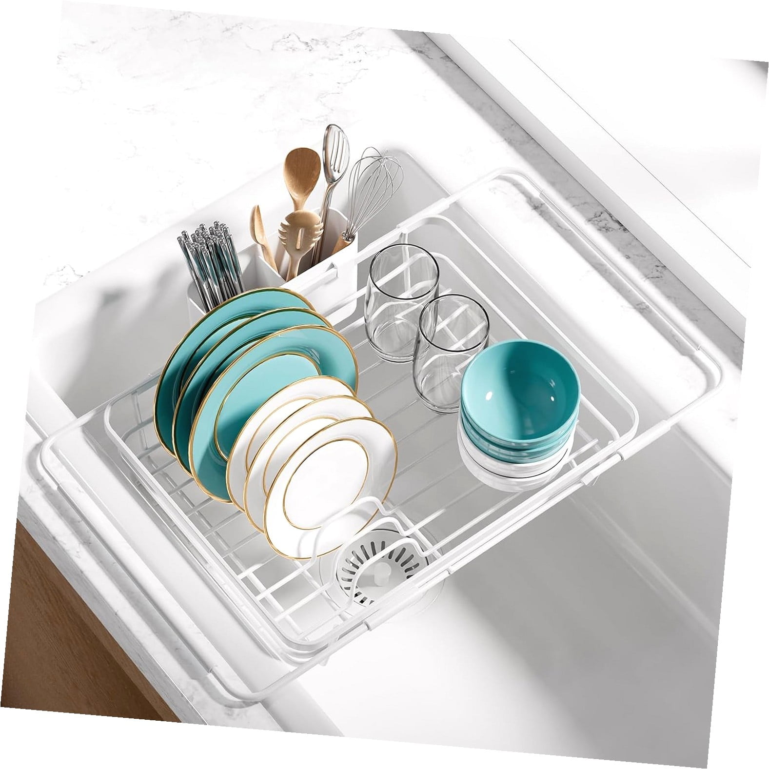 Coolnut Extendable Dish Drying Rack Over Sink with Dish Drainer, Sink ...