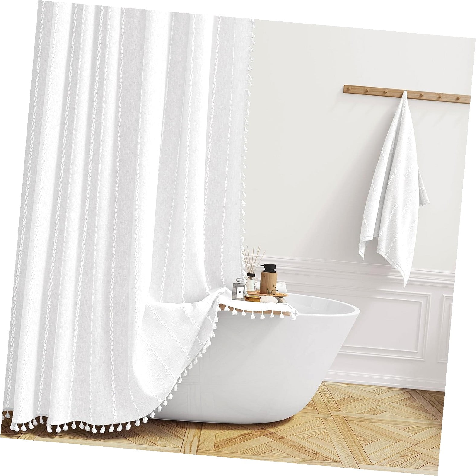 Coolnut Extra Long Shower Curtain, 72x96 Inch Long Chic Linen Weighted ...