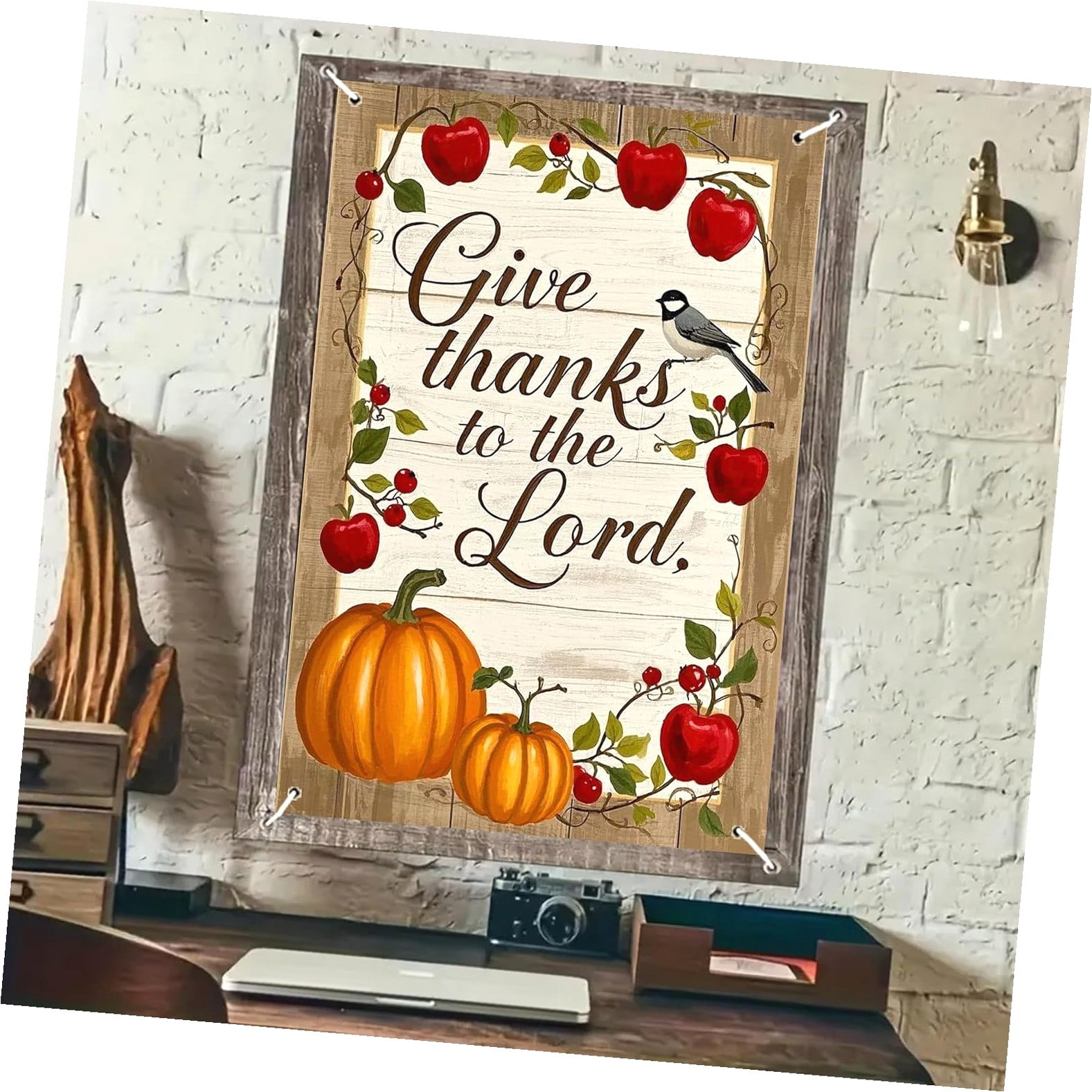 Coolnut Fall Thanksgiving Window Banner 31x47 Inch Pumpkin Leaves Decor ...