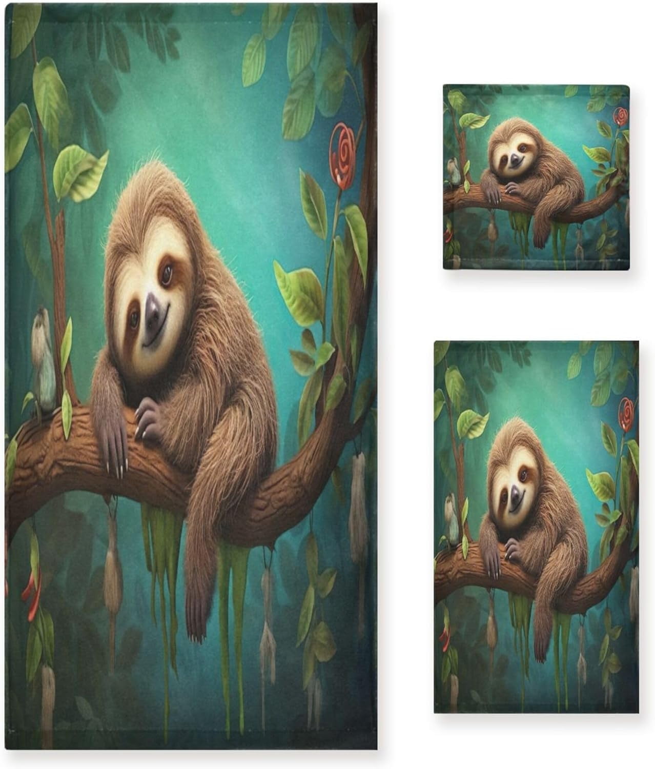 Coolnut Fantasy Sloth Bathroom Towel Set of 3 with Hand Towel, Wash ...