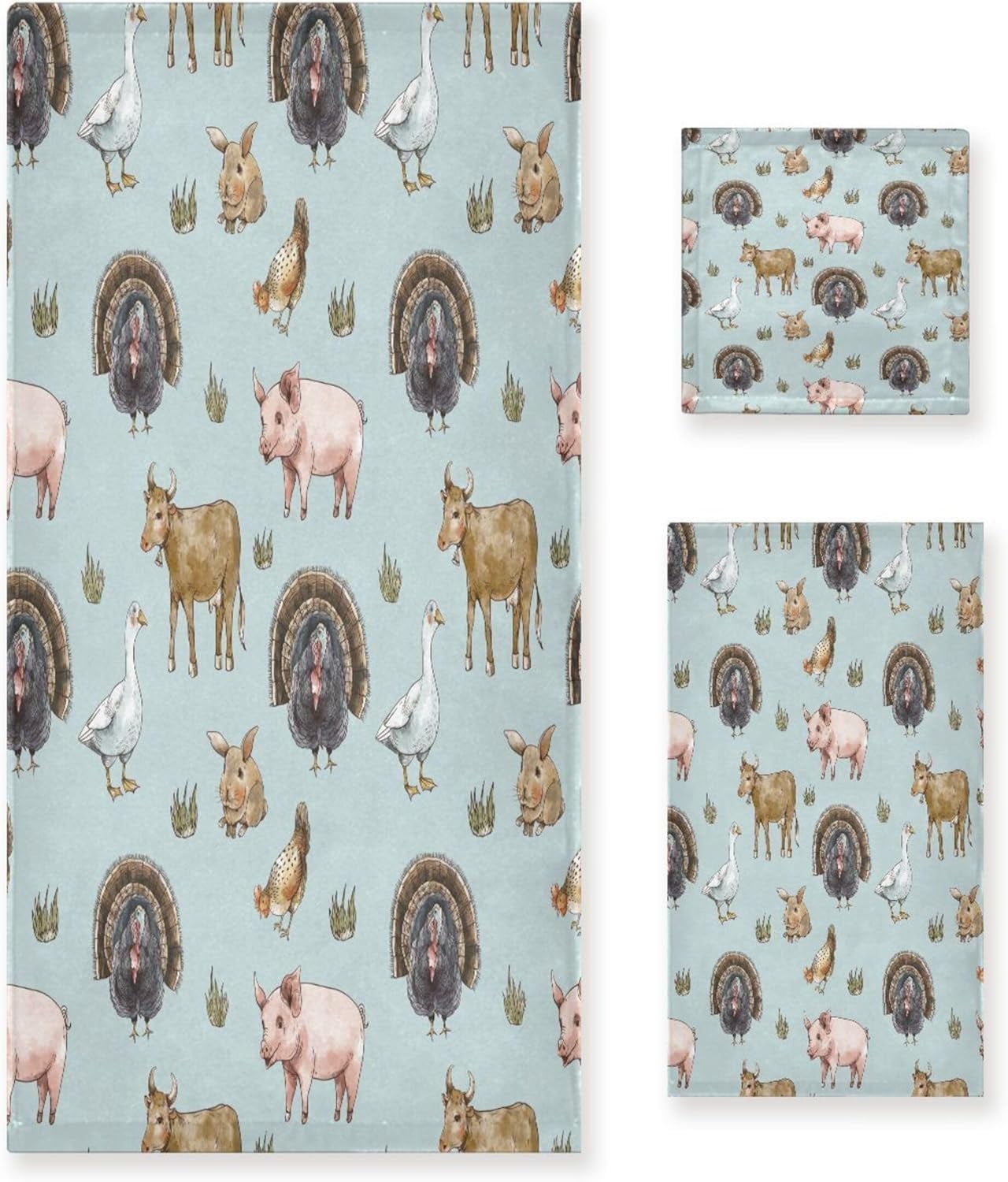 Coolnut Farm Animals Bathroom Towel Set of 3 with Hand Towel, Wash ...