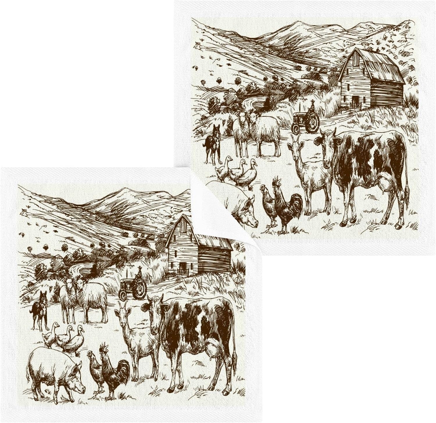 Coolnut Farm Animals Wash Cloths 2 Pack - 12 x 12 Inch Super Soft ...