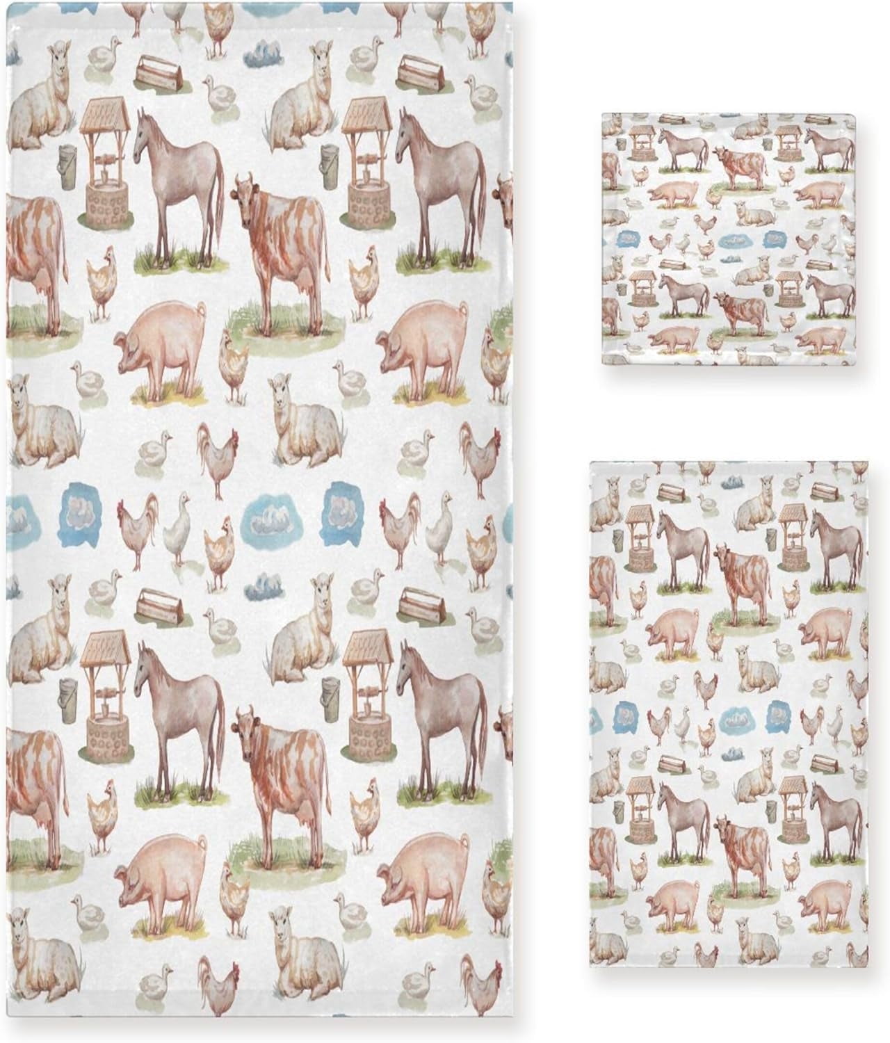 Coolnut Farm Cow Sheep Bathroom Towel Set of 3 with Hand Towel, Wash ...