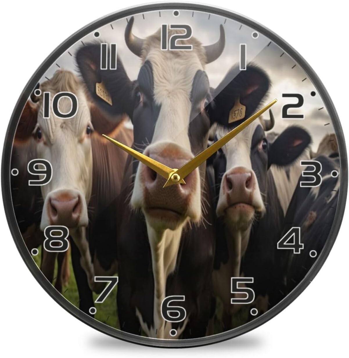Coolnut Farm Cows Wall Clock Round Silent Non Ticking Battery Operated ...